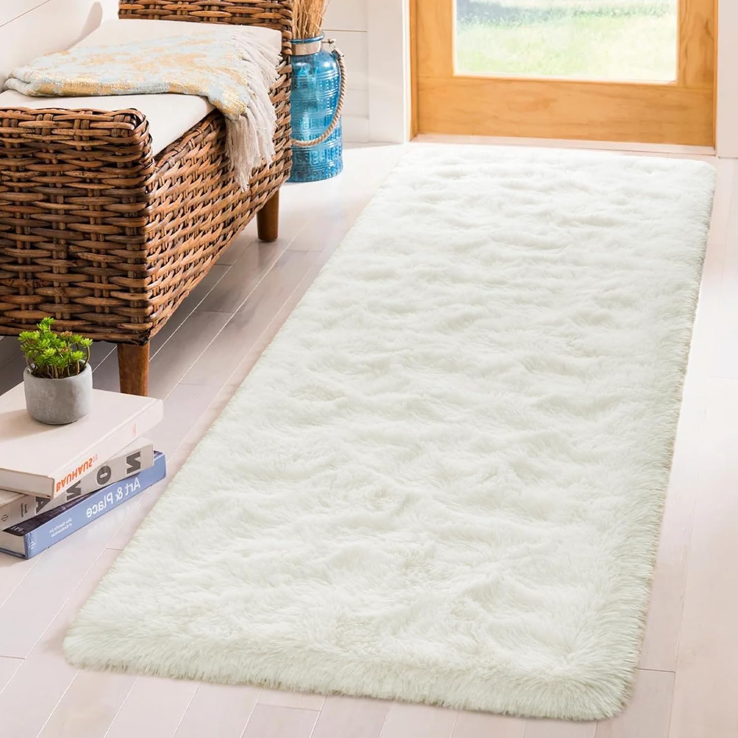 Amazon.com: Terrug Cream Runner Rug for Bedroom, 2x8 Ft Cute Shag Area ...