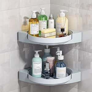 Amazon.com: LAMU Corner Adhesive Shower Caddy, 2 Pack Lazy Susan Shower Organizer Shelves, 360 ...