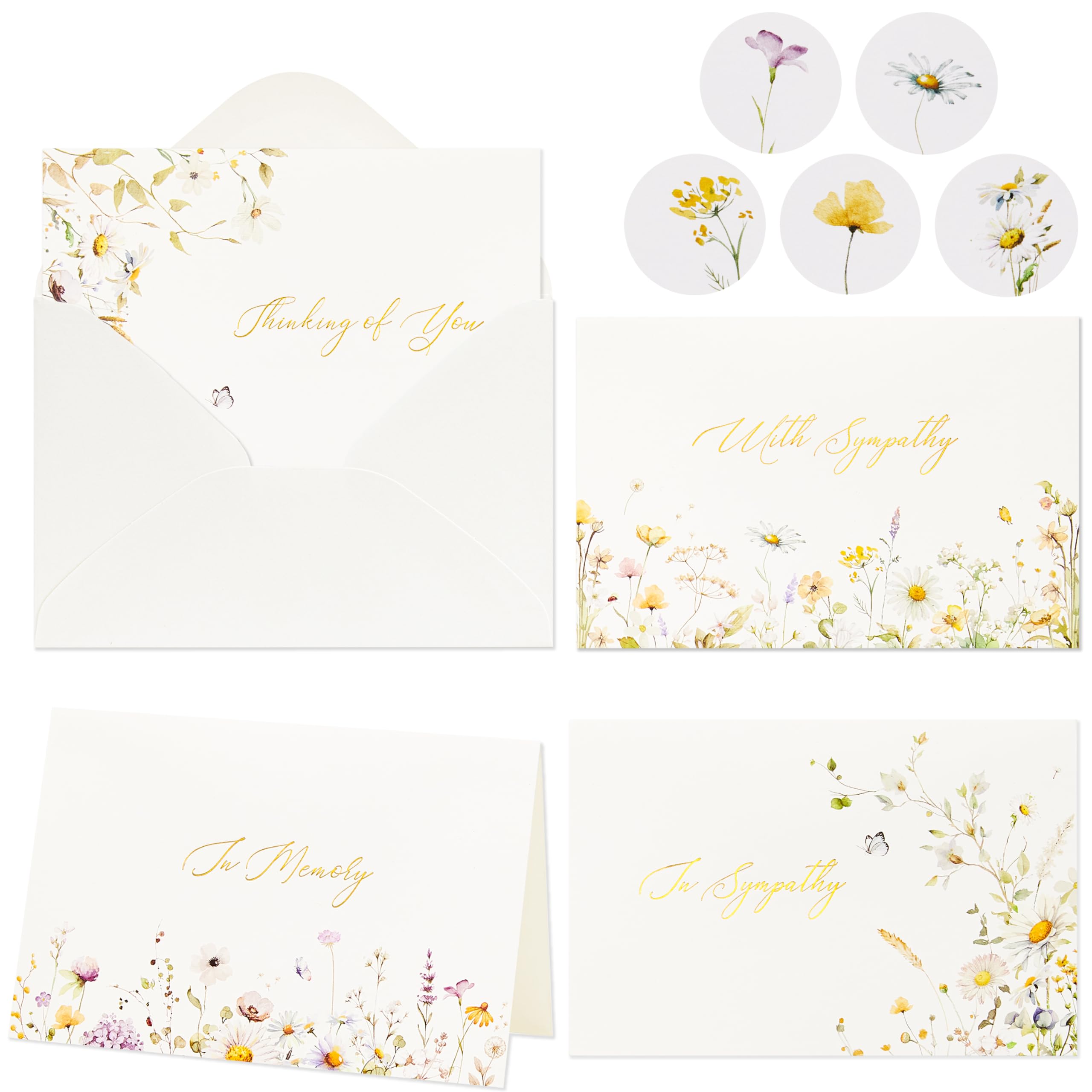 Amazon.com : Crisky 4 Pack Watercolor WildFlower Sympathy Cards with ...