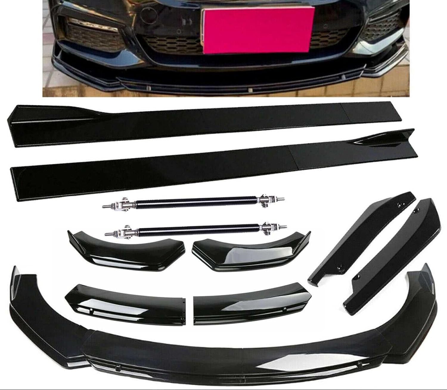 Amazon | ホンダ フィット FIT GK3 GK4 GK5 GK6 GP5 GP6 適用 フロント バンパー リップ スポイラー 3分割式 サイドスカート リアスポイラー スポーティー ...