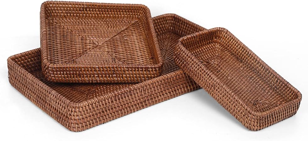Amazon.com: Rattan Serving Tray, Rectangular Woven Tray, Natural Wicker ...