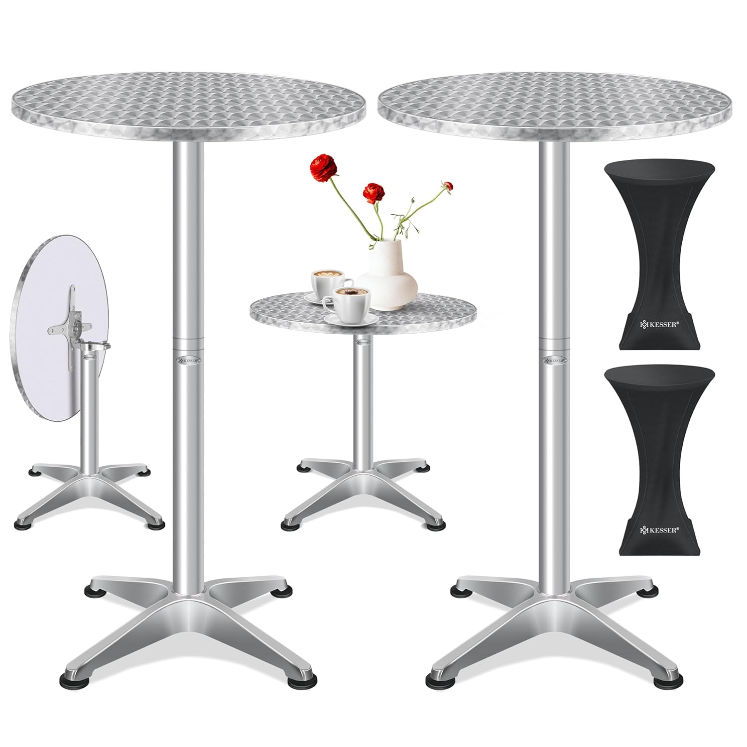 KESSER® 2-in-1 Bar Table Folding Bistro Table Set of 2 Aluminium ...