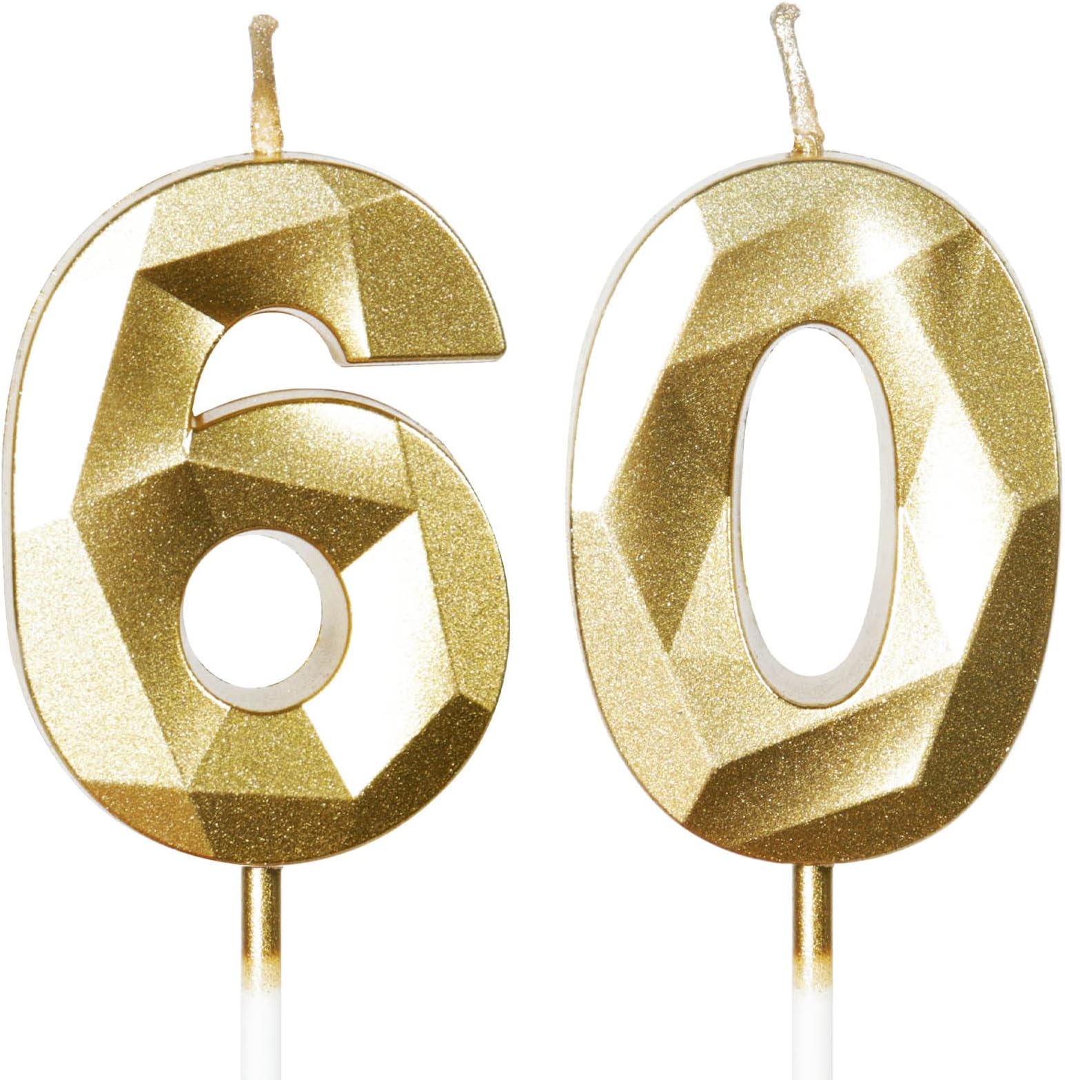 Gold Digital 60th Birthday Cake Candles - Number 60 Smokeless ...