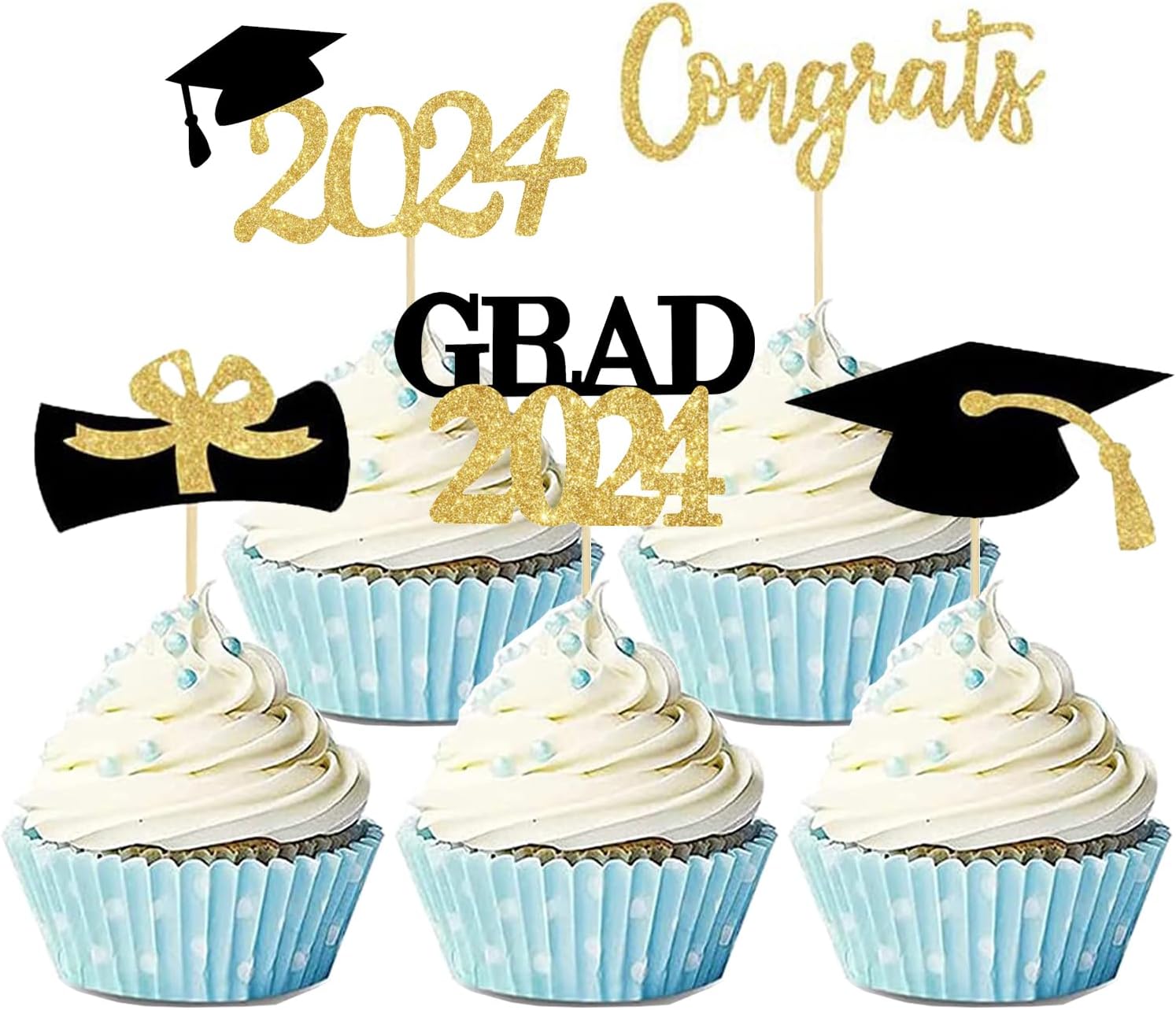 2024 Graduation Cupcake Toppers, 25 Pack Glitter Graduation Decorations ...
