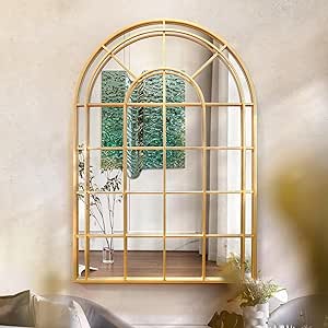 Amazon.com: Gold Arched Window Mirror, 39" x 31" Large Windowpane Arch ...