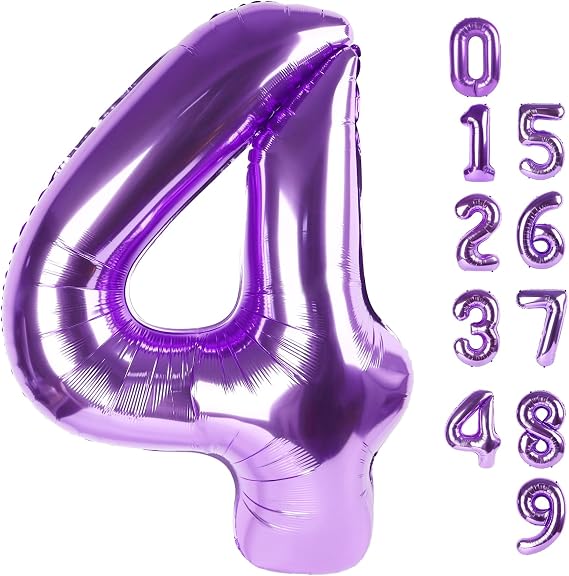 Amazon.com: 40 Inch Large Numbers Balloon, 4 Purple Ballon for 4th 14 ...