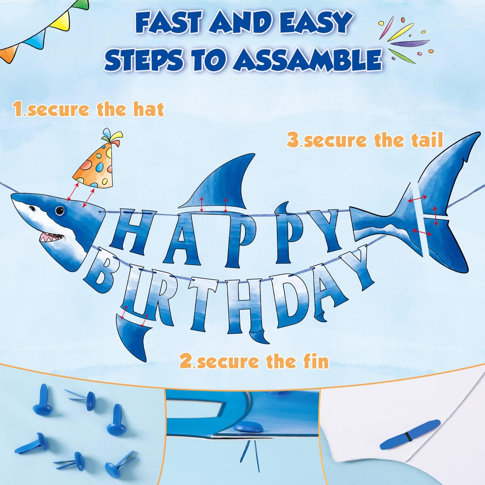 Snapklik.com : WERNNSAI Shark Happy Birthday Banner - Pre-strung Shark ...