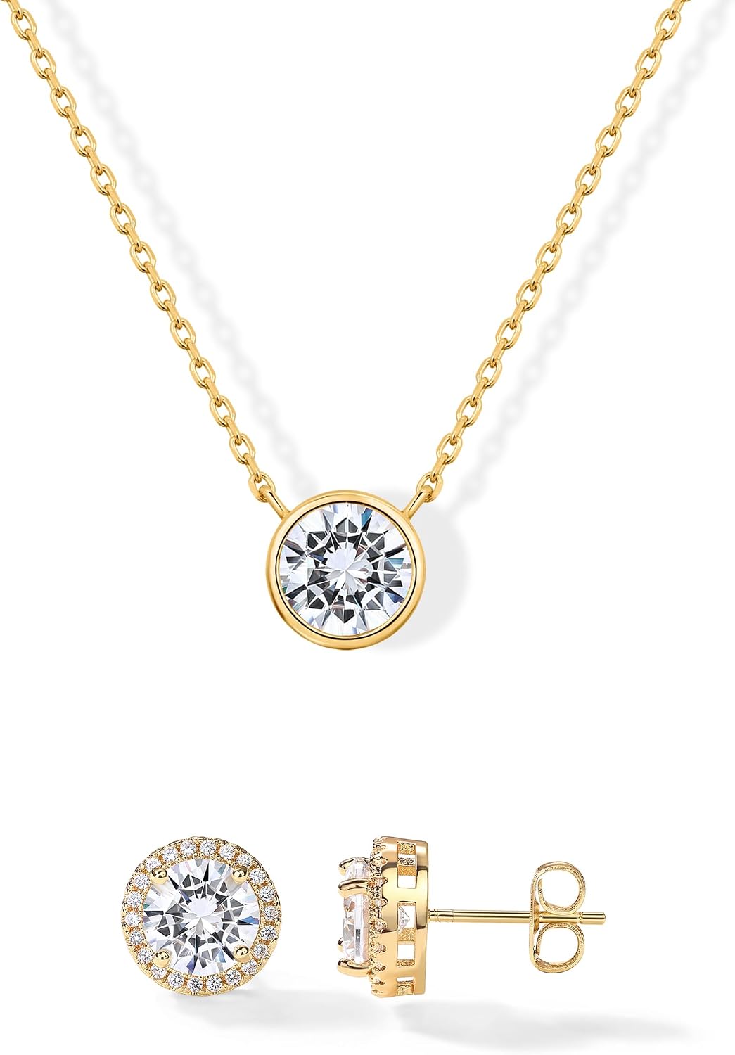 Amazon.com: PAVOI 14K Yellow Gold Plated Jewelry Set - Halo Stud ...