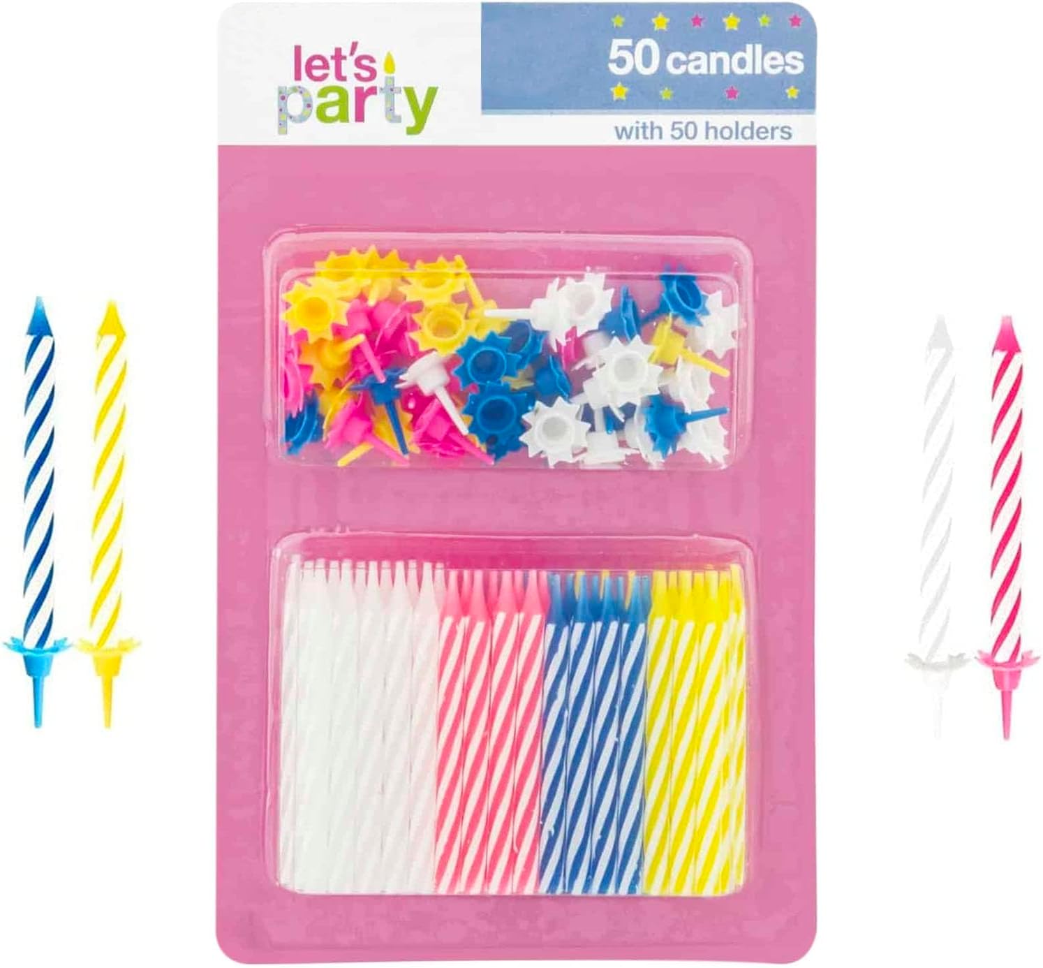 50 Decorative Birthday Cake Celebration Candles Set with Easy to Use ...