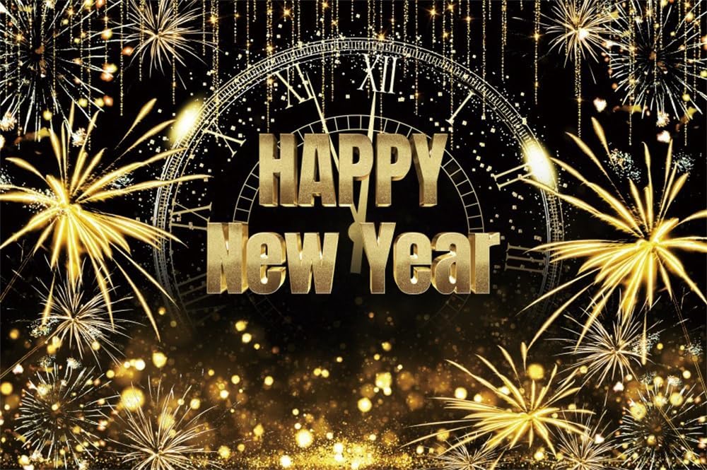 Amazon.com : OFILA New Year Backdrop 12x8ft Happy 2026 Backdrop Black ...