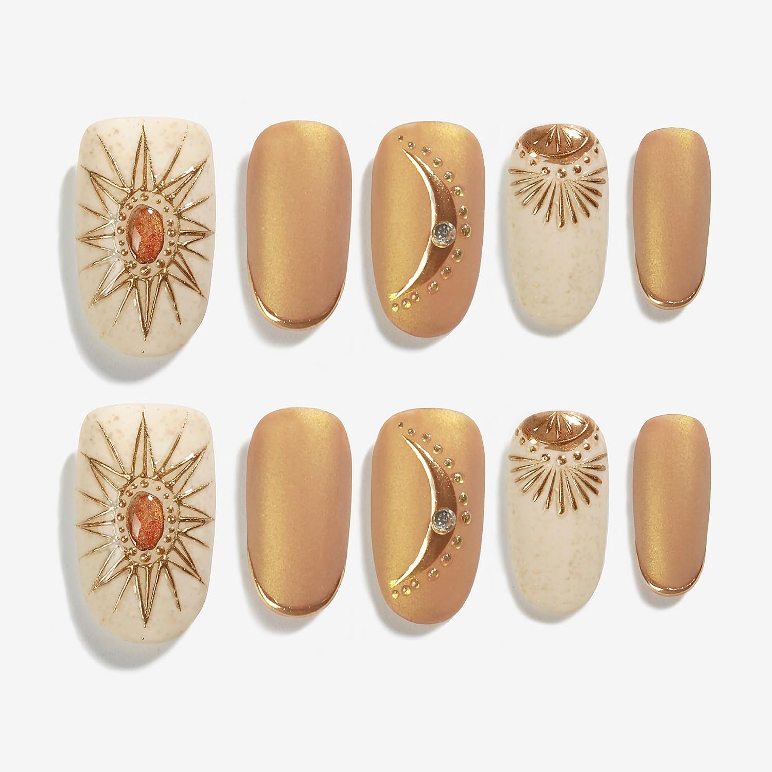 Amazon.com: Sun&Beam Nails Handmade Press-on Medium Long Oval Round ...