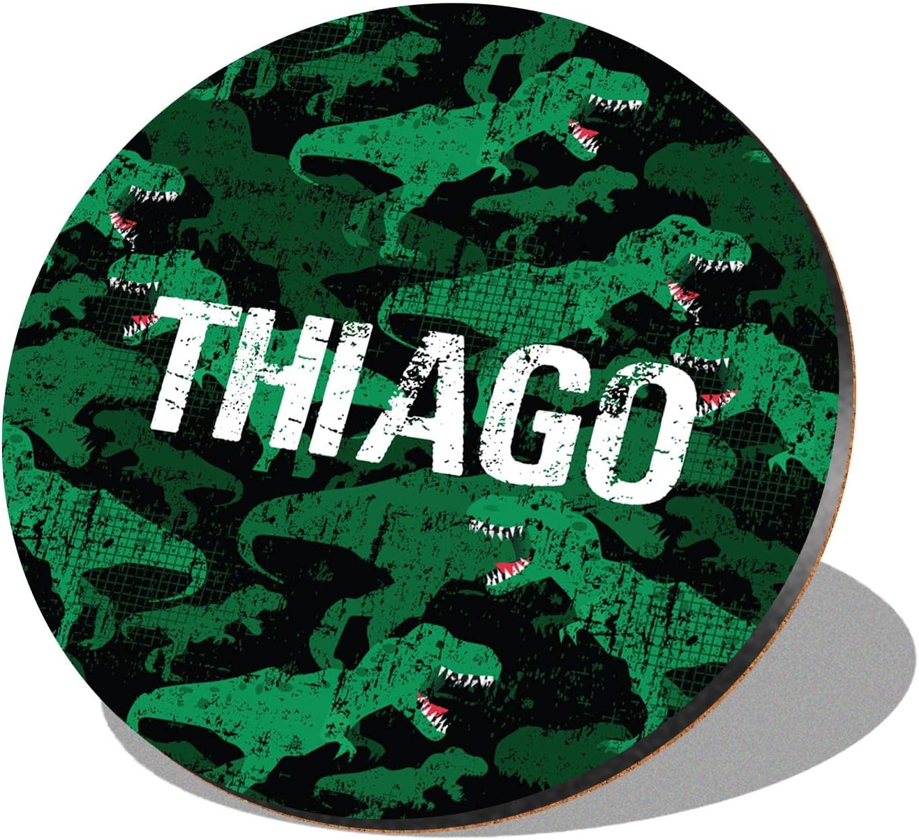 1 x Round Coaster - Name Thiago TRex Dinosaur Tyrannosaurus Texture ...