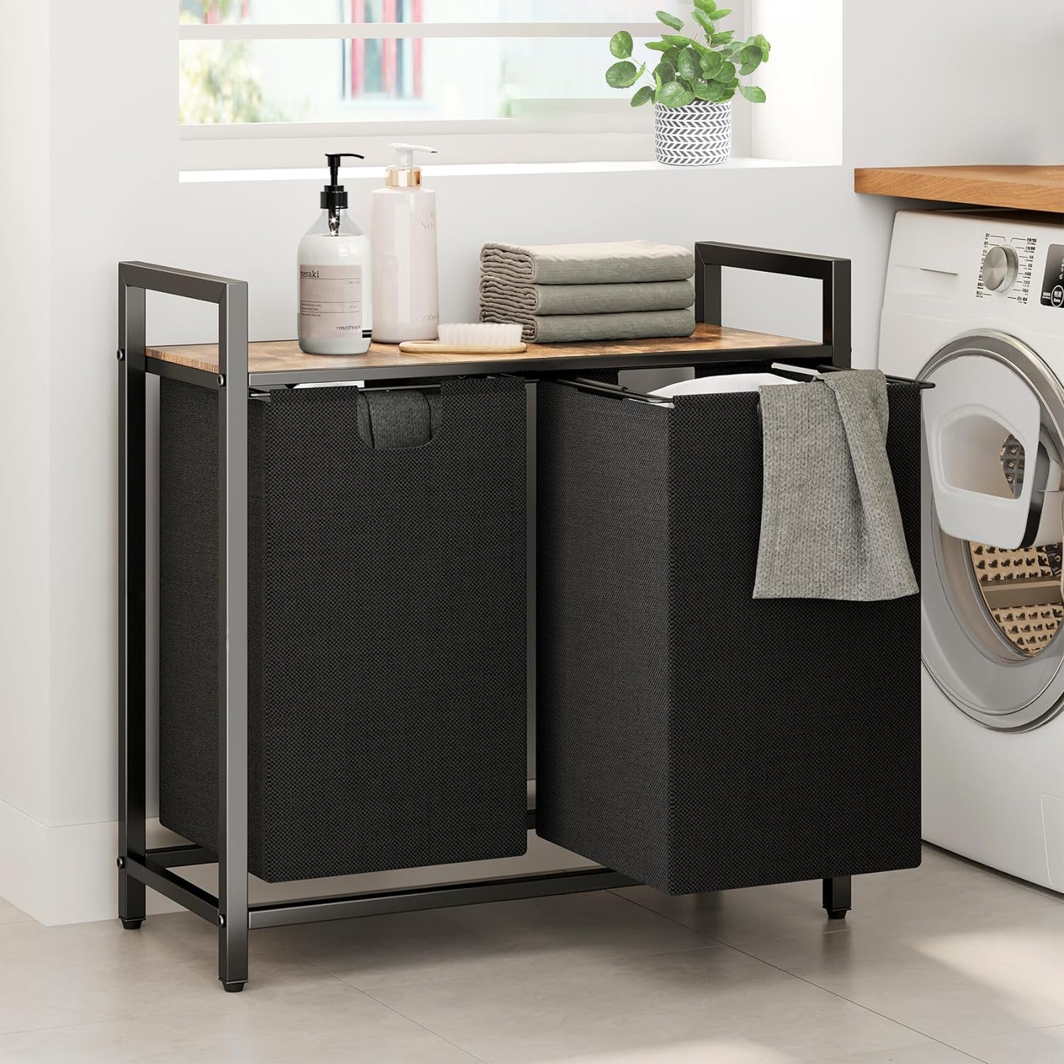 Cesto de Ropa Sucia con 3 Secciones y 2 Cajones, Organizador de Ropa de ...