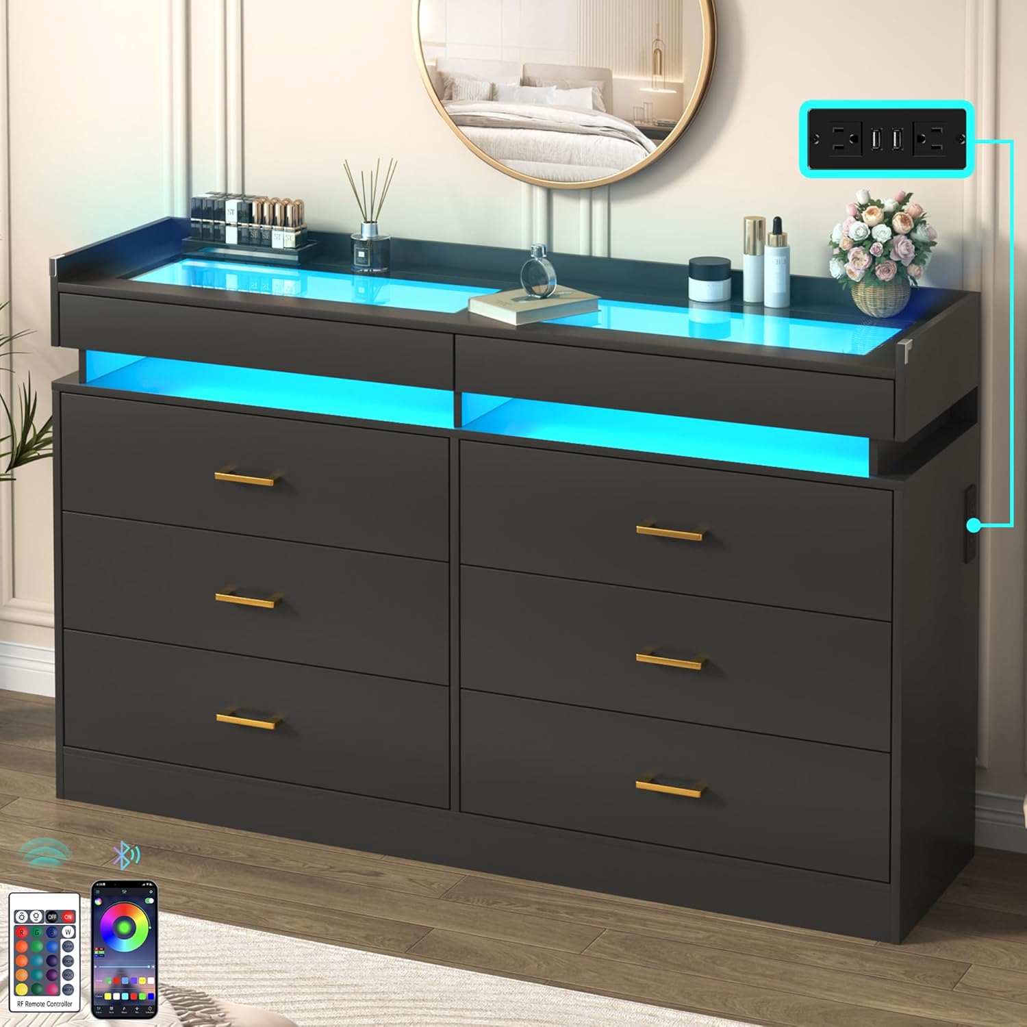 Amazon.com: Hlivelood 59''W Long Wooden 8 Drawer Dresser for Bedroom ...