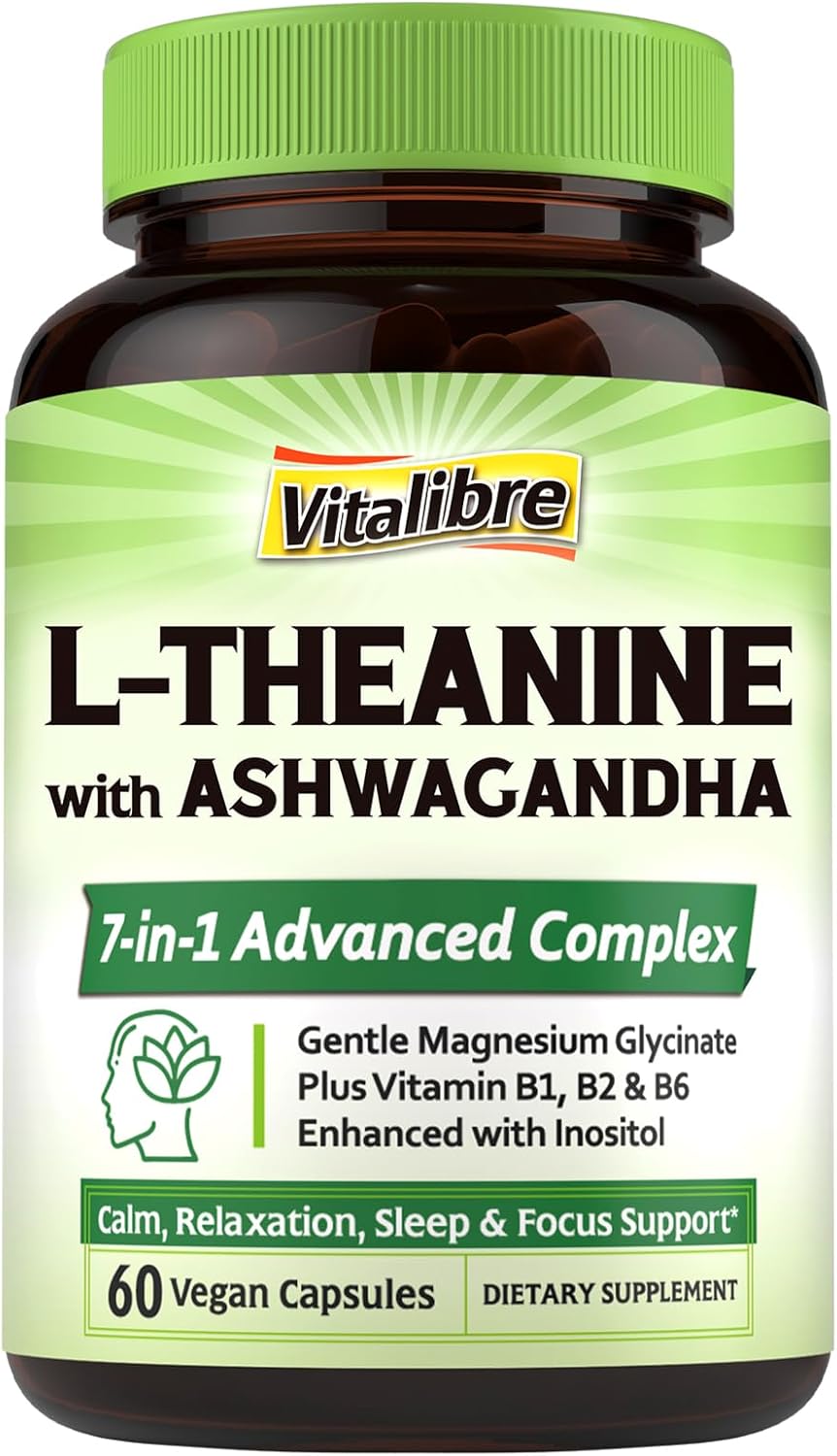 Amazon.com: Vitalibre L-Theanine 200mg Supplement, Magnesium Glycinate ...