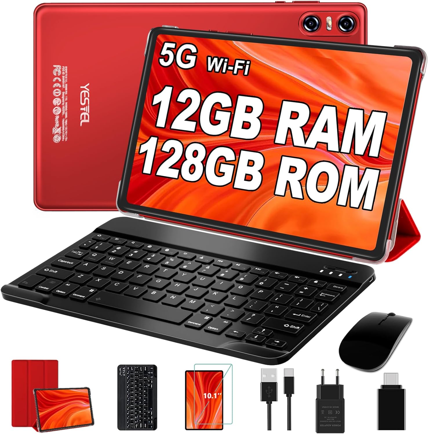 YESTEL Tablet 10 Pollici Android con 12GB RAM 128GB ROM (TF 1TB), CPU 2 ...