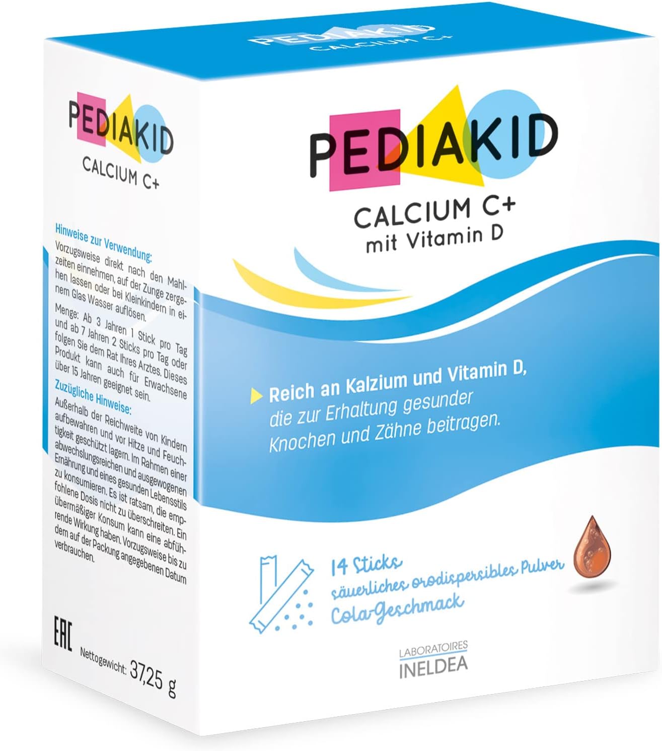 PEDIAKID - CALCIUM C+ mit Vitamin D - Deckt 100% der RDA für Kalzium ab ...