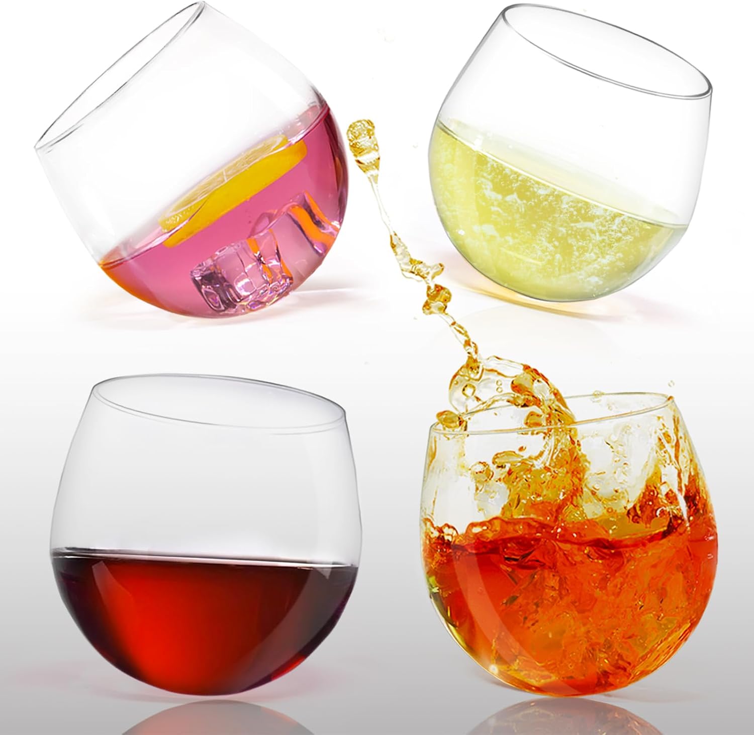 Amazon.com | WISIKYER Stemless Wine Glass Set of 4, Roly-Poly Wine ...