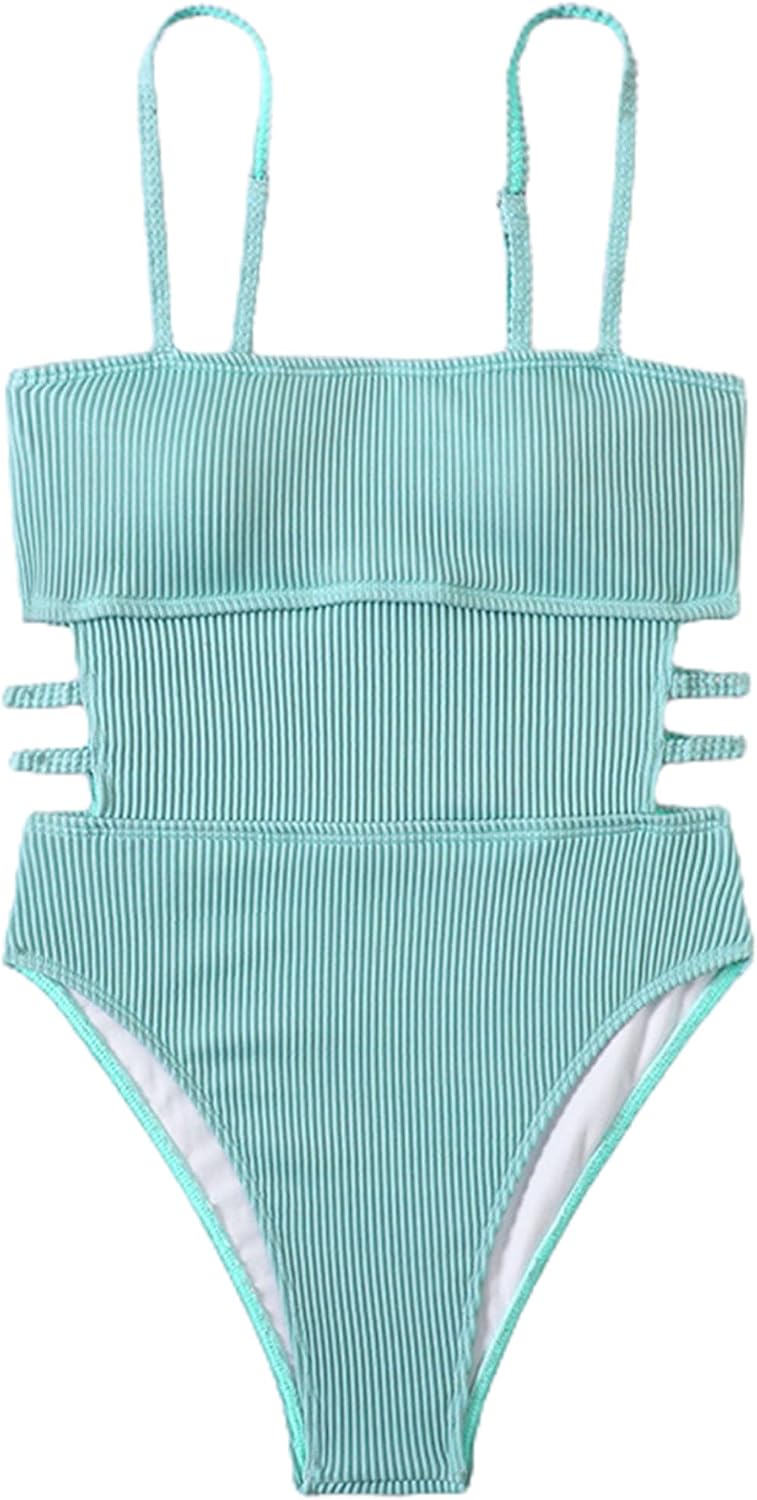 Hilinker Women's Ribbed One Piece Swimsuit High Leg Cut Out Tummy ...