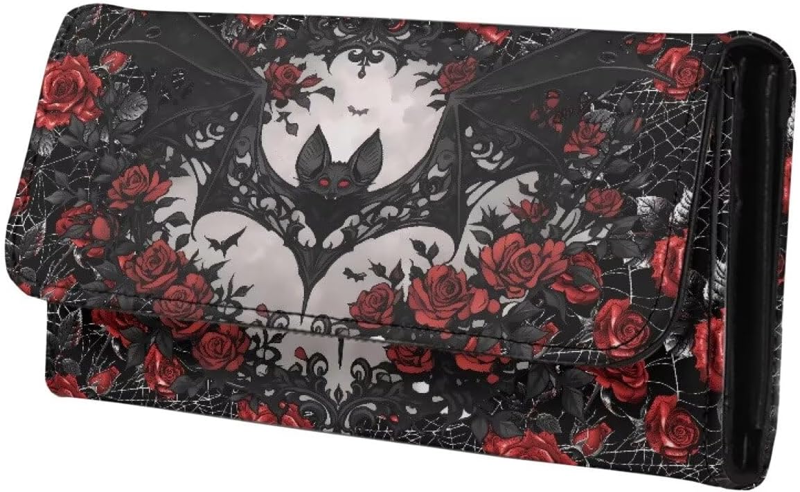 Amazon.com: Jolamirel Black Bat Roses Print Women Slim Wallet Gothic ...