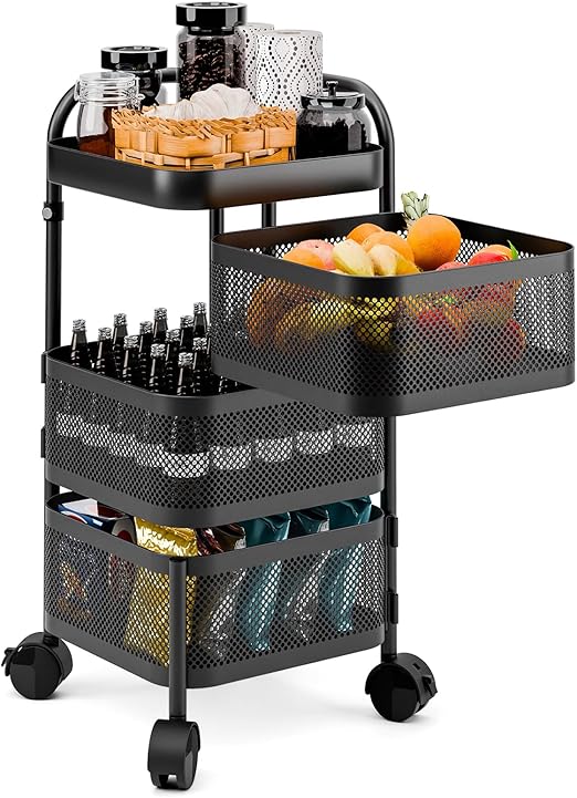Amazon.com: ilkqeppe Rolling Pantry Storage Cart, 4 Tier Rotating ...