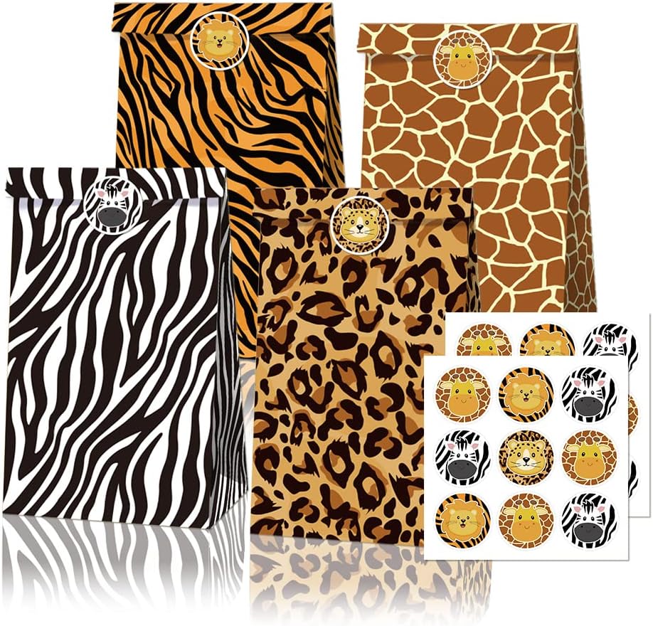 Amazon.com: 24Pcs Jungle Safari Animal Party Favor Bags Animal Gift ...