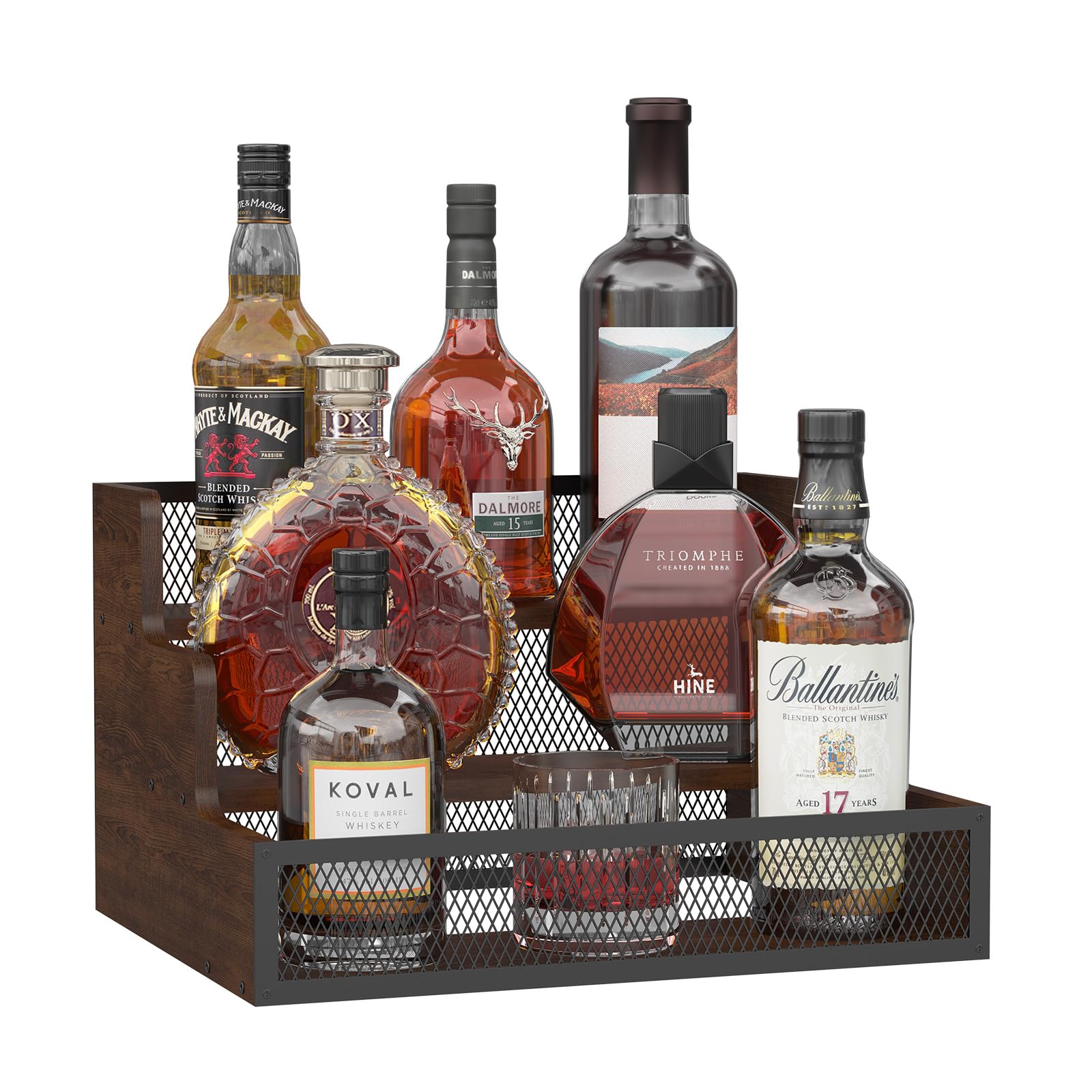 Amazon.com: KOKSTOP 3-Tier Liquor Bottle Display Shelf, Rustic Wooden ...