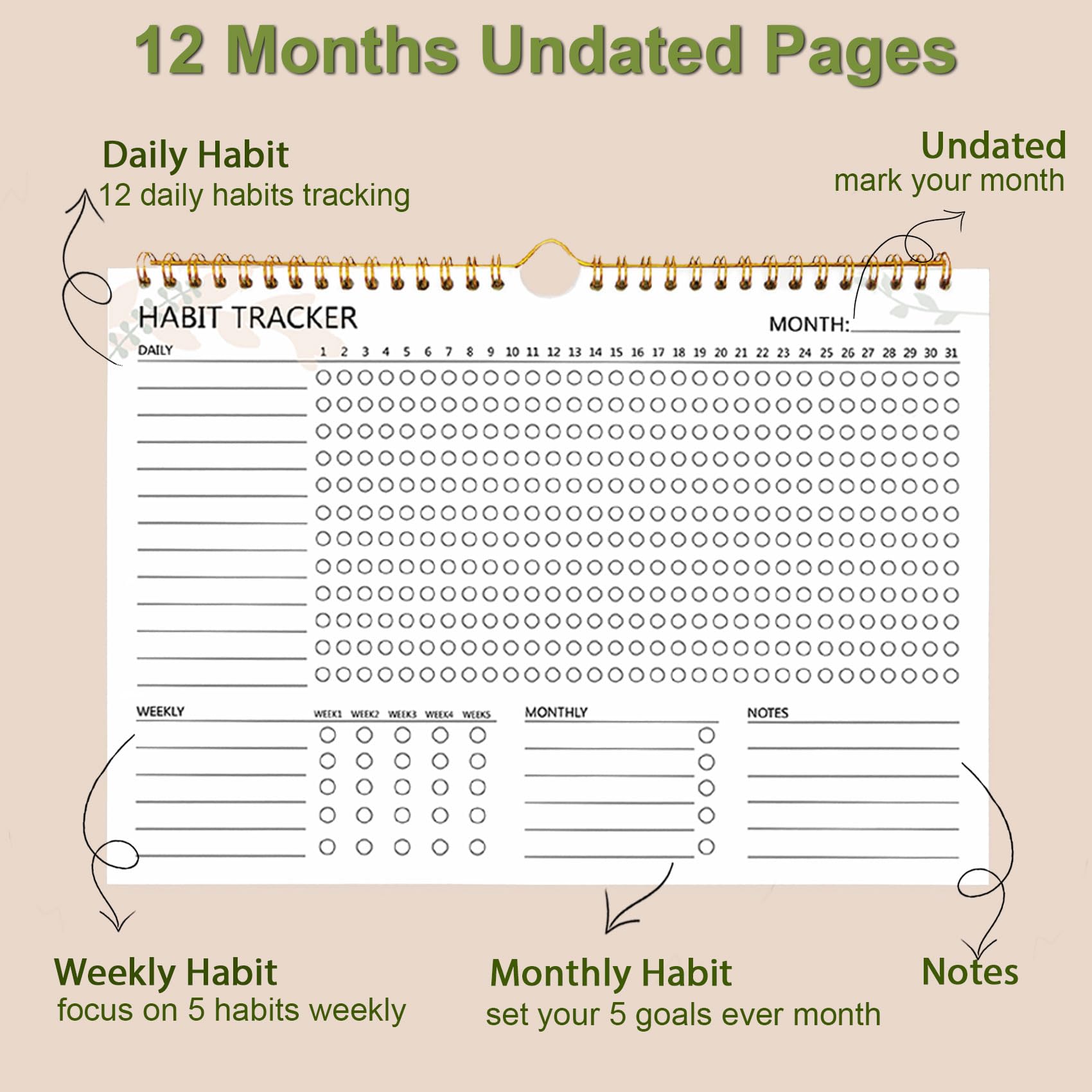 Snapklik.com : Habit Tracker Calendar - 12 Months Undated Daily Goal ...