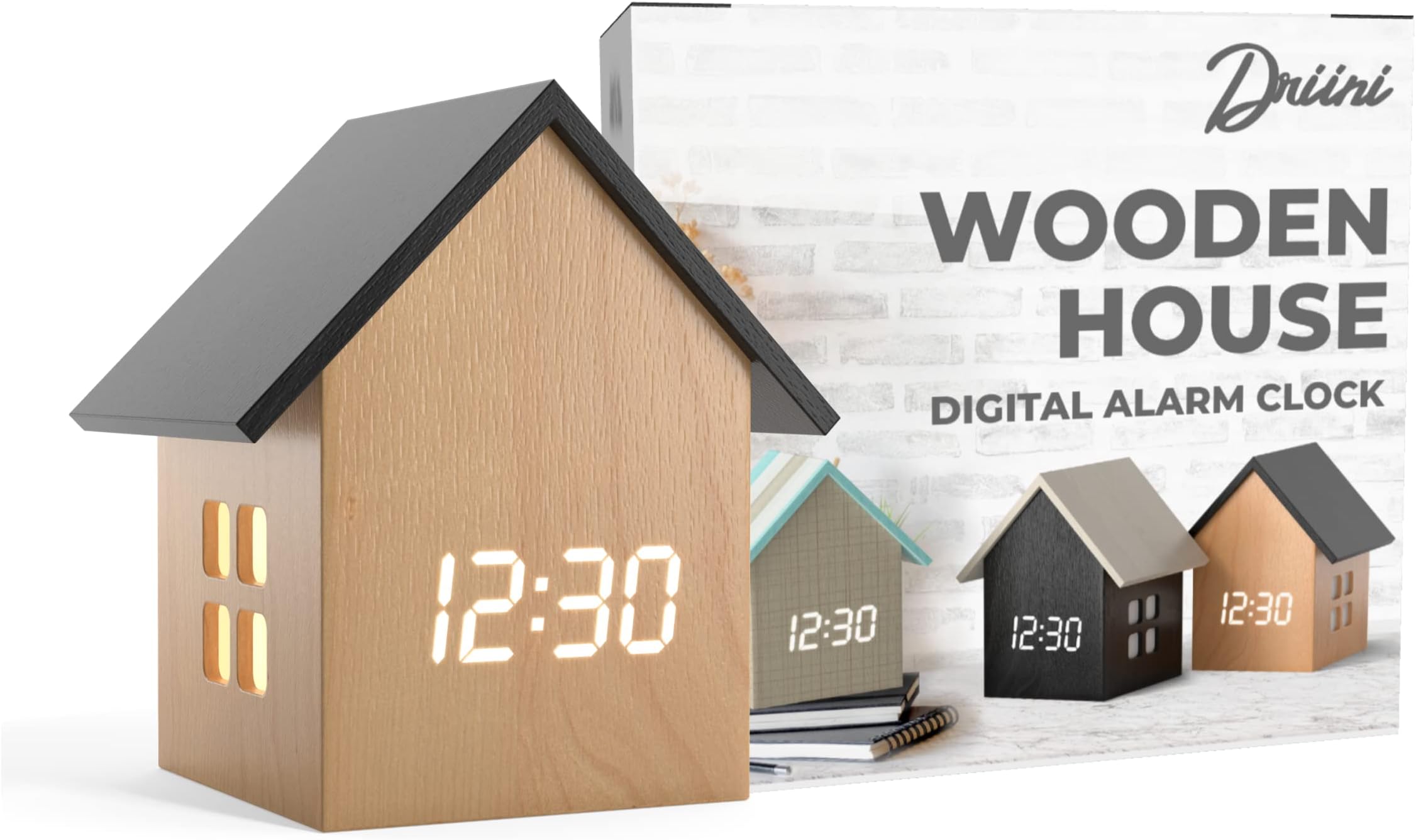 Amazon.com: HI-BOOM Cube Wood LED Alarm Clock - Time Temperature Date ...