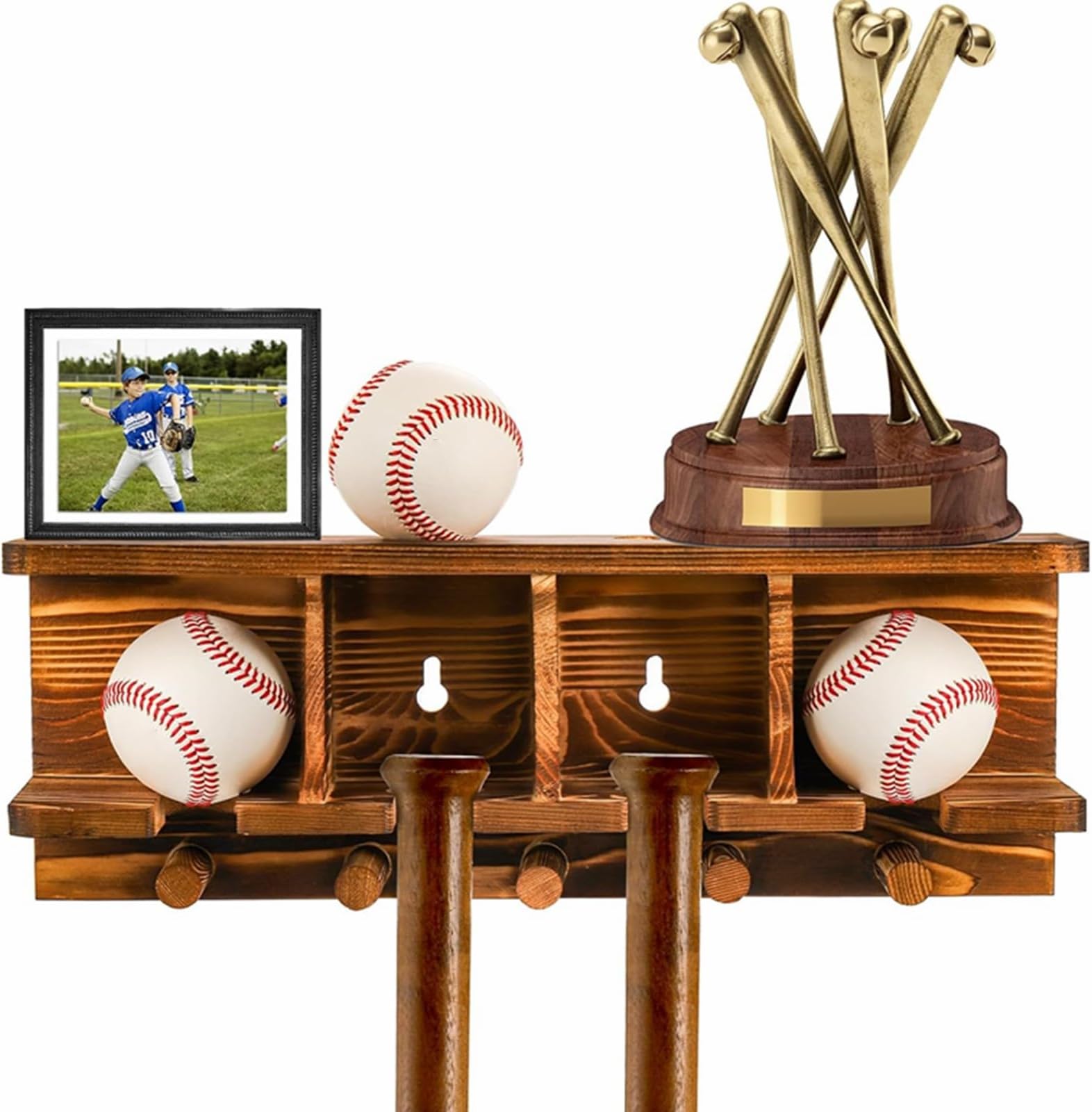 Amazon.com: Tebery Wood Baseball Bat Holder and Ball Display Shelf Wall ...