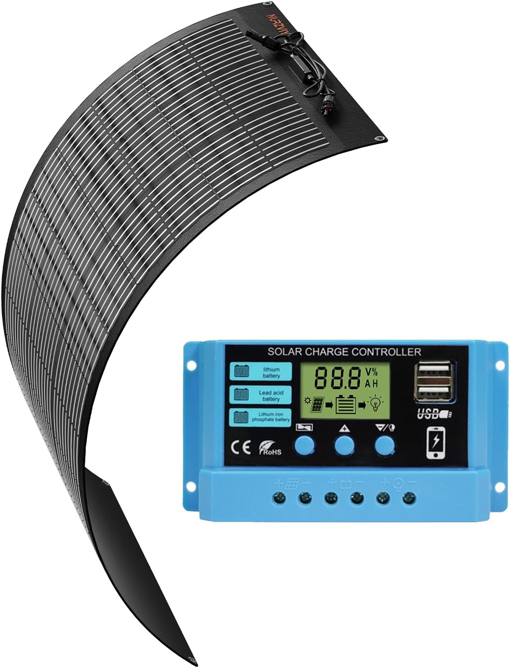 Amazon.com : NURZVIY 200W Flexible Solar Panel & 10A Solar Charge ...