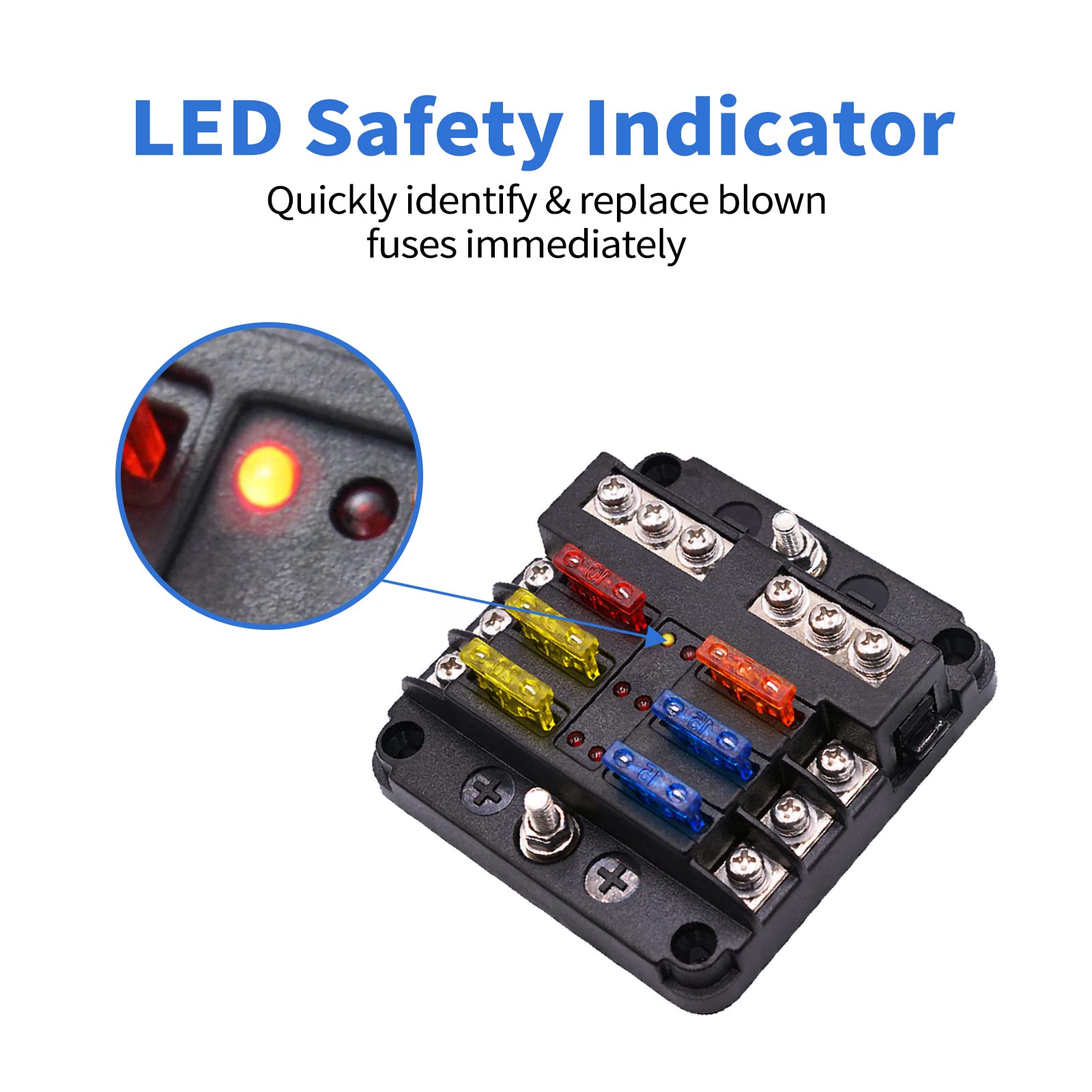 Snapklik.com : SOYOND 12 Volt Fuse Block, 6 Way Marine Fuse Block