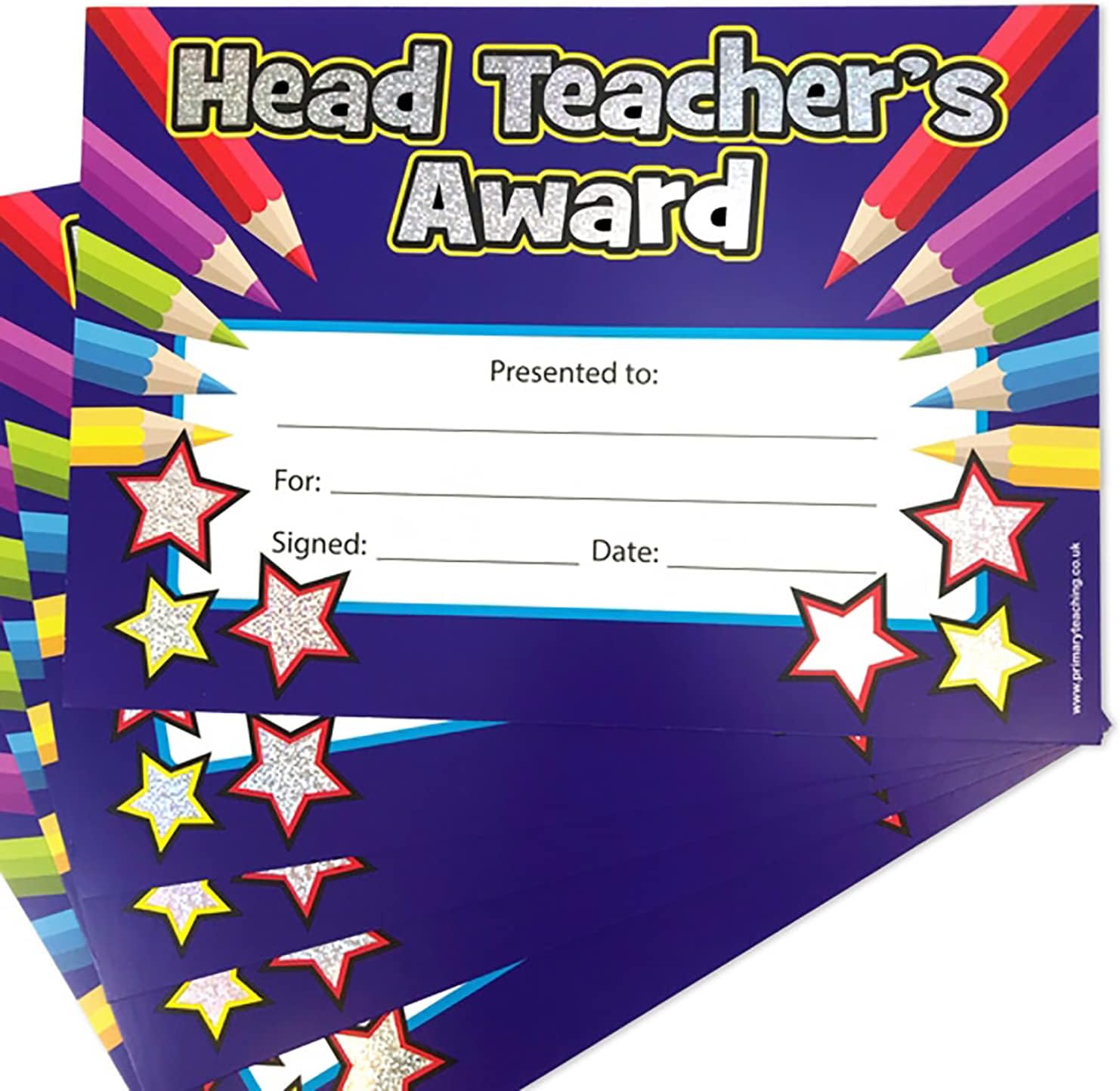 20 Holographic Sparkly Head Teachers Award Stars Pencils Childrens ...