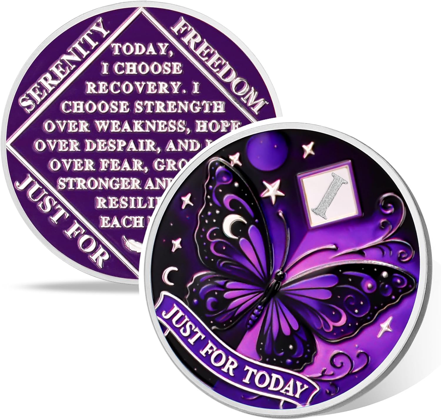 Amazon.com: Moonlit Butterfly of Hope 1 Year Sobriety Coin, Affirmation ...
