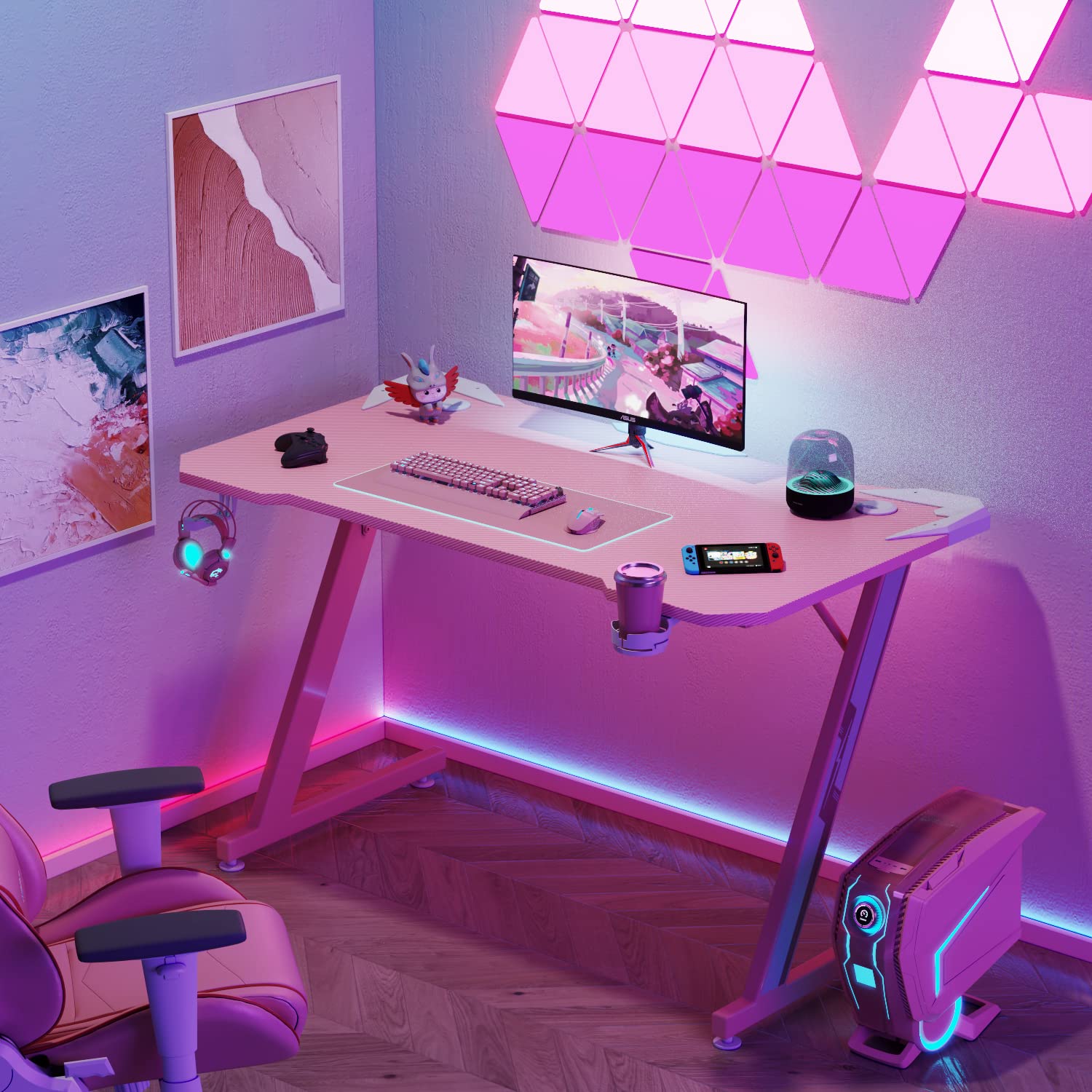 Snapklik.com : Shahoo PC Gaming Desk 44 Inch Z Shaped Carbon Fiber ...