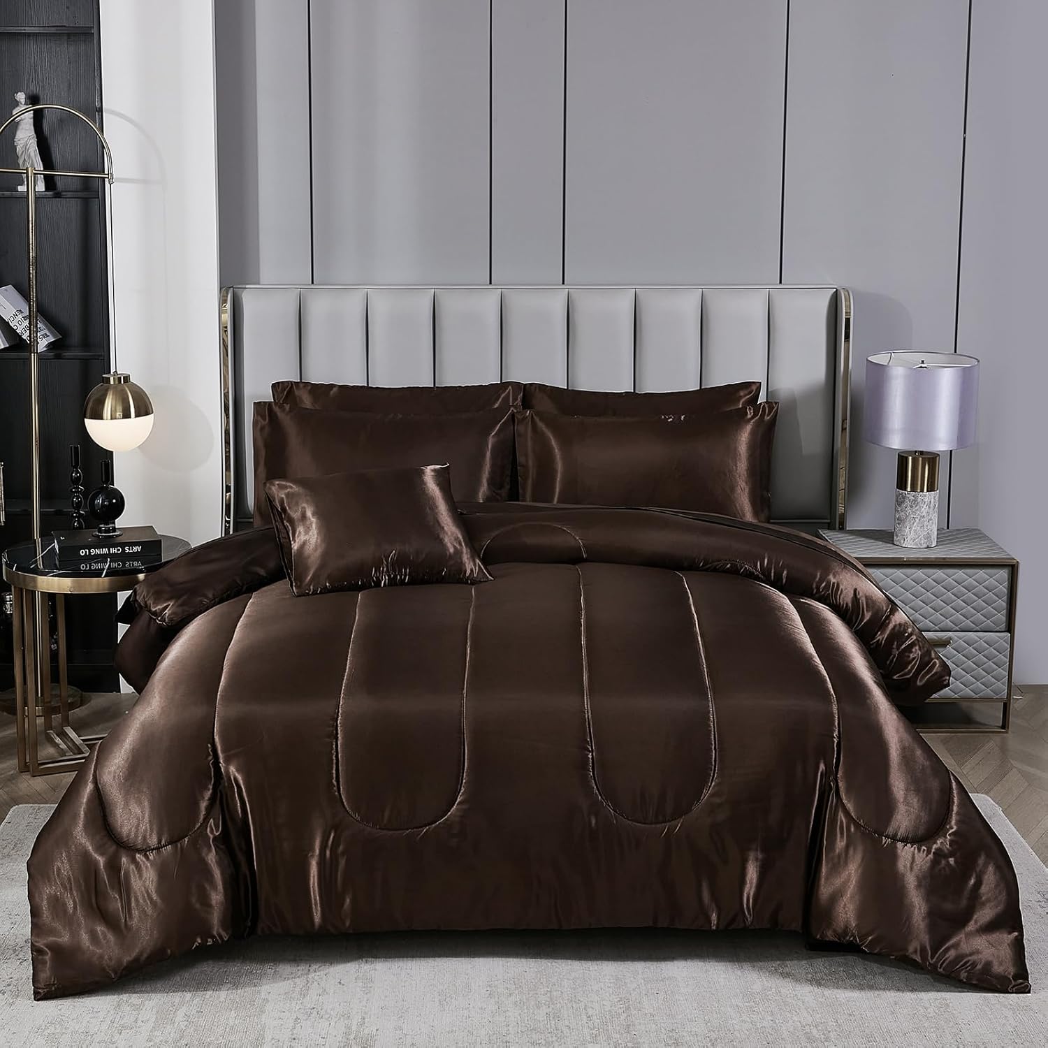 Amazon.com: Silk Like Sarin Comforter Set with Sheet Set Full 8 Pieces ...