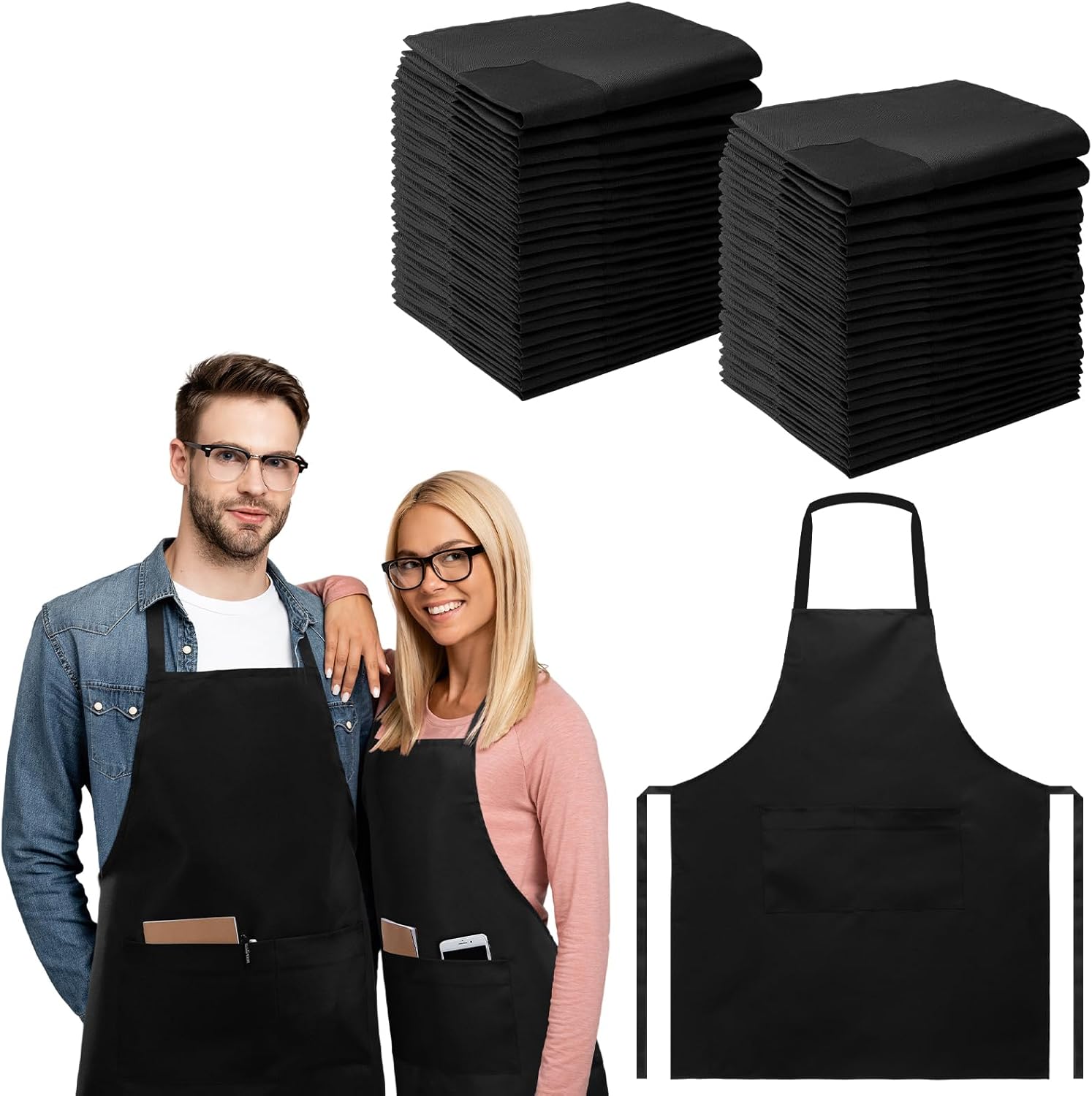 Amazon.com: Jeyiour 60 Pcs Bulk Bib Aprons with 2 Pockets Plain Bib ...