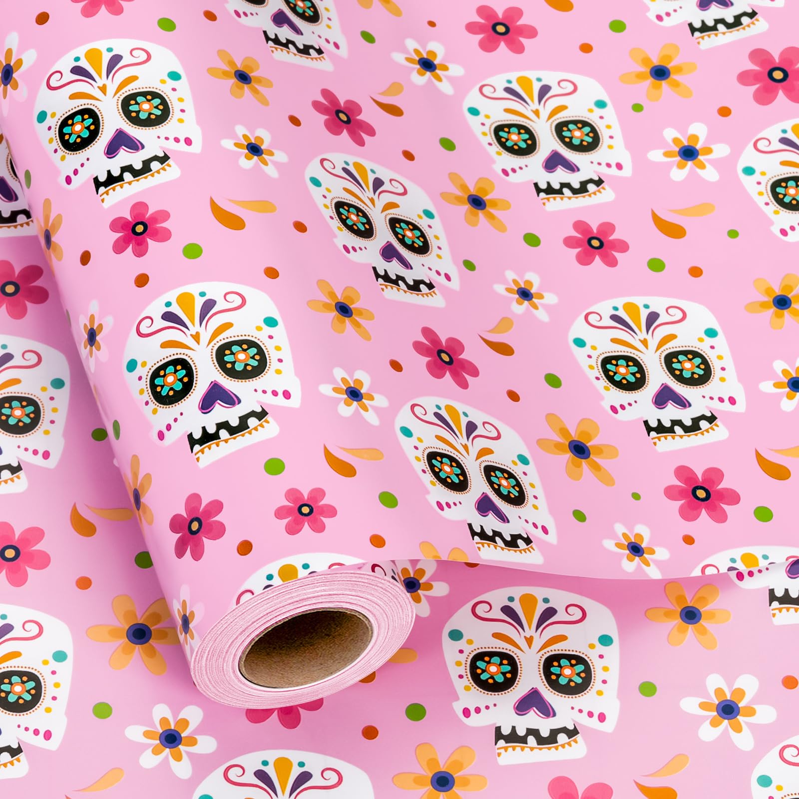 Snapklik.com : MAYPLUSS Pink Sugar Skull Wrapping Paper Roll, Day Of ...