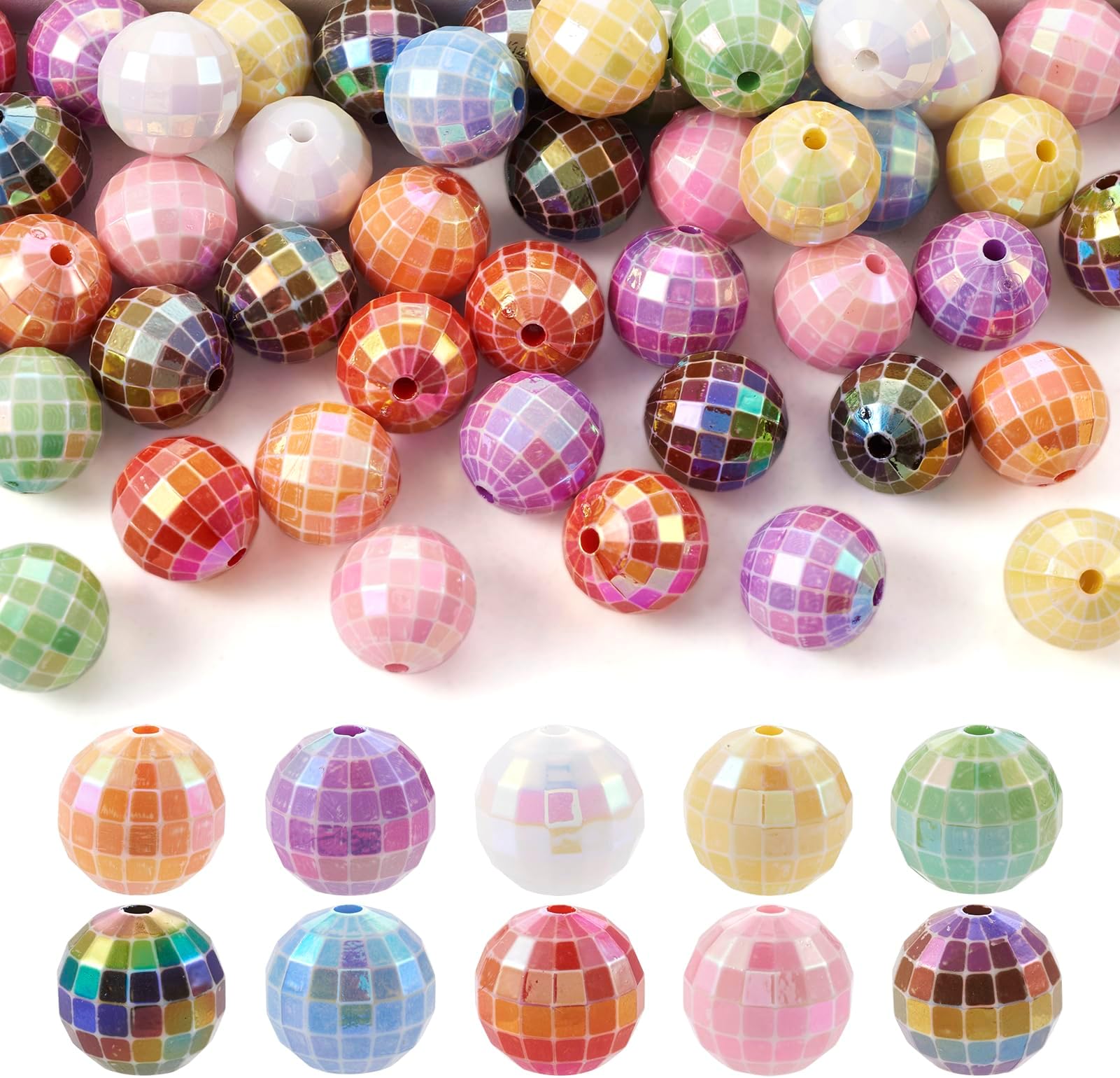 Amazon.com: 50PCS 16mm Acrylic Beads Colorful Disco Ball Beads Ab Color ...
