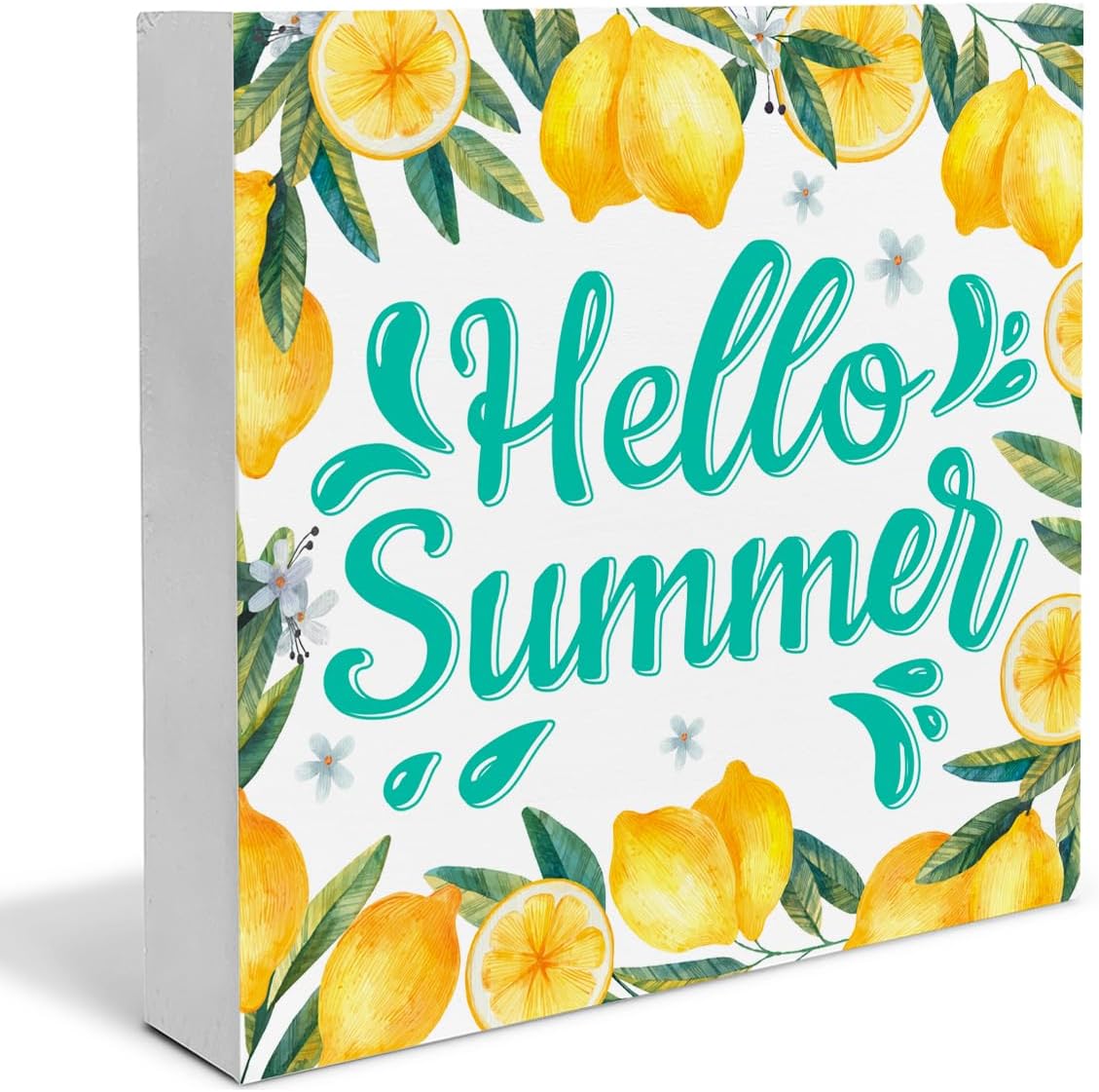 Amazon.com: Lemon Decor Hello Summer Wood Block Sign Summer Decorations ...