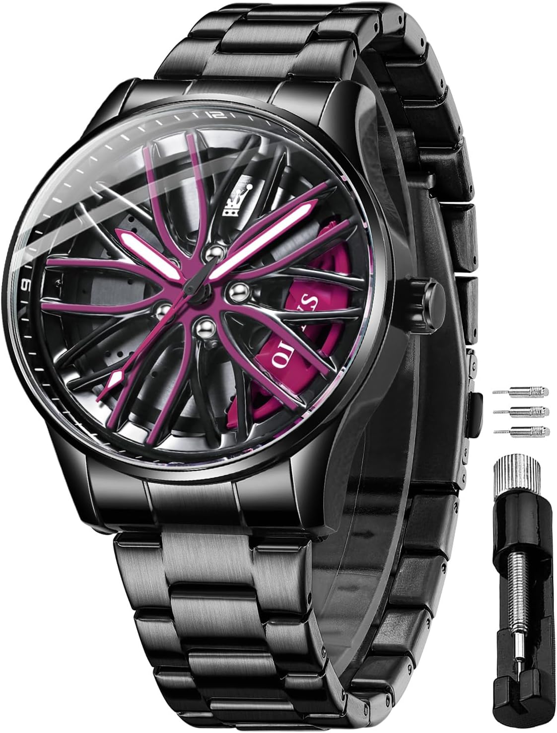 OLEVS Mens Wrist Watch Unique Car Wheel Skeleton Analog Quartz ...