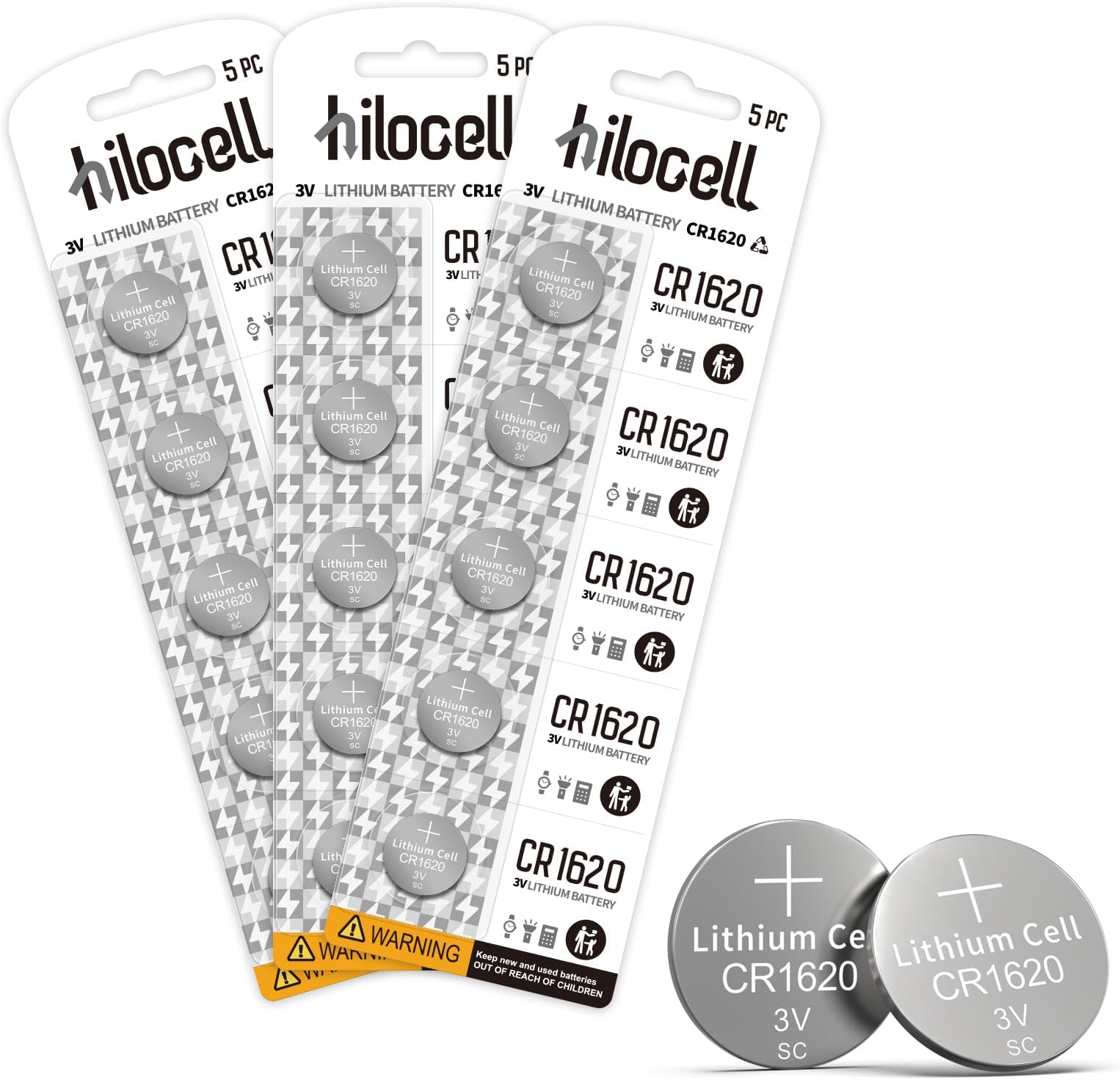 Amazon.com: hilocell CR1620 Lithium 3V Coin Battery 15 Pack, 3 Volt CR ...