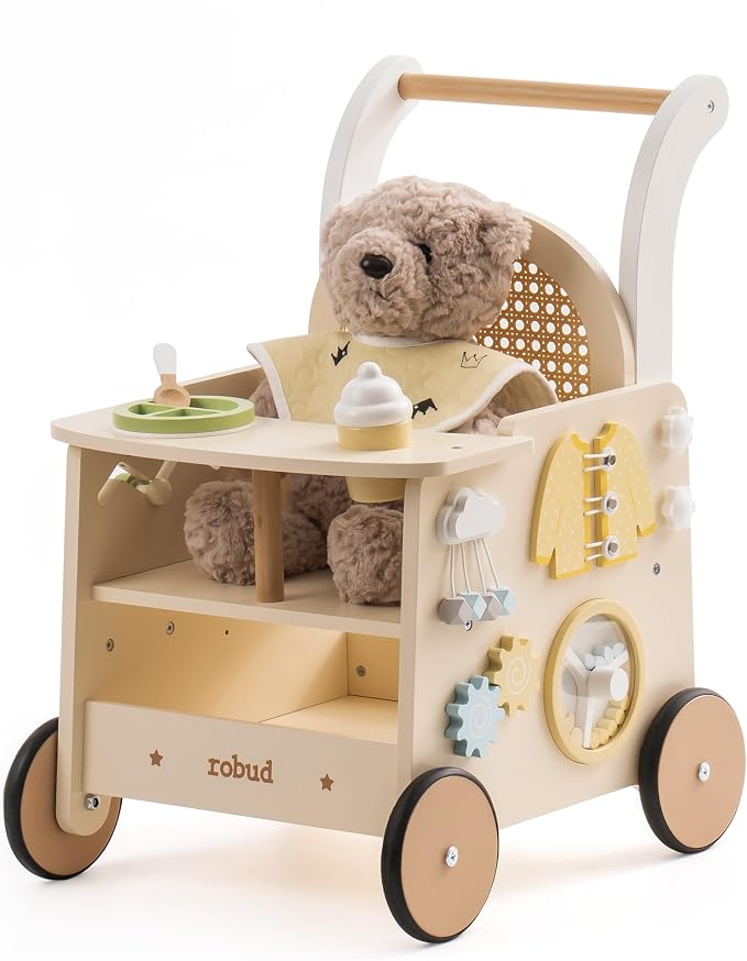 ROBUD Wooden Baby Walker for 1-2 Year Old, 2-in-1 Doll Stroller Walker ...