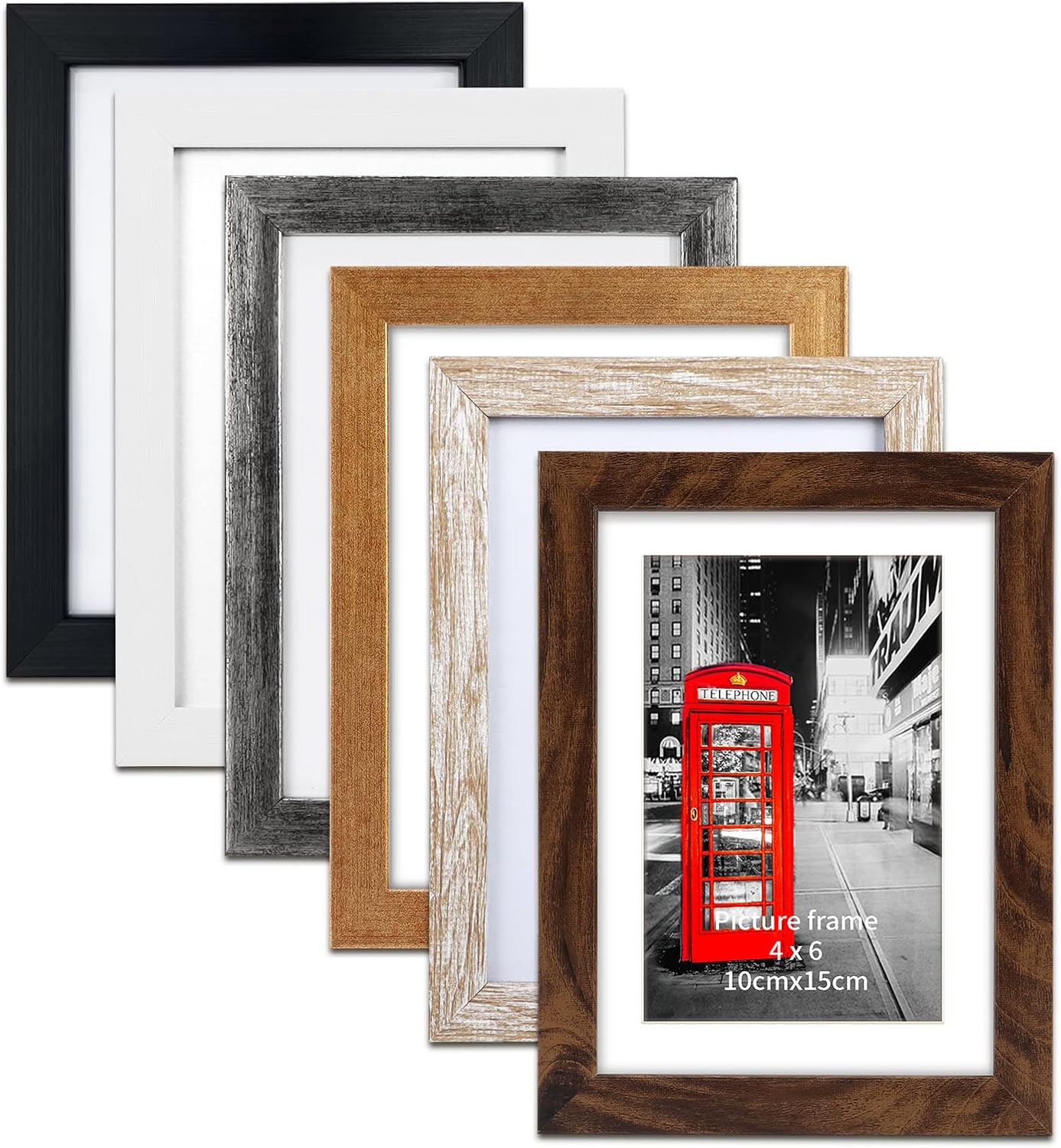 EYMPEU 6x4 Photo Frame Set of 6, Mixed Colour Picture Frames with Mount ...