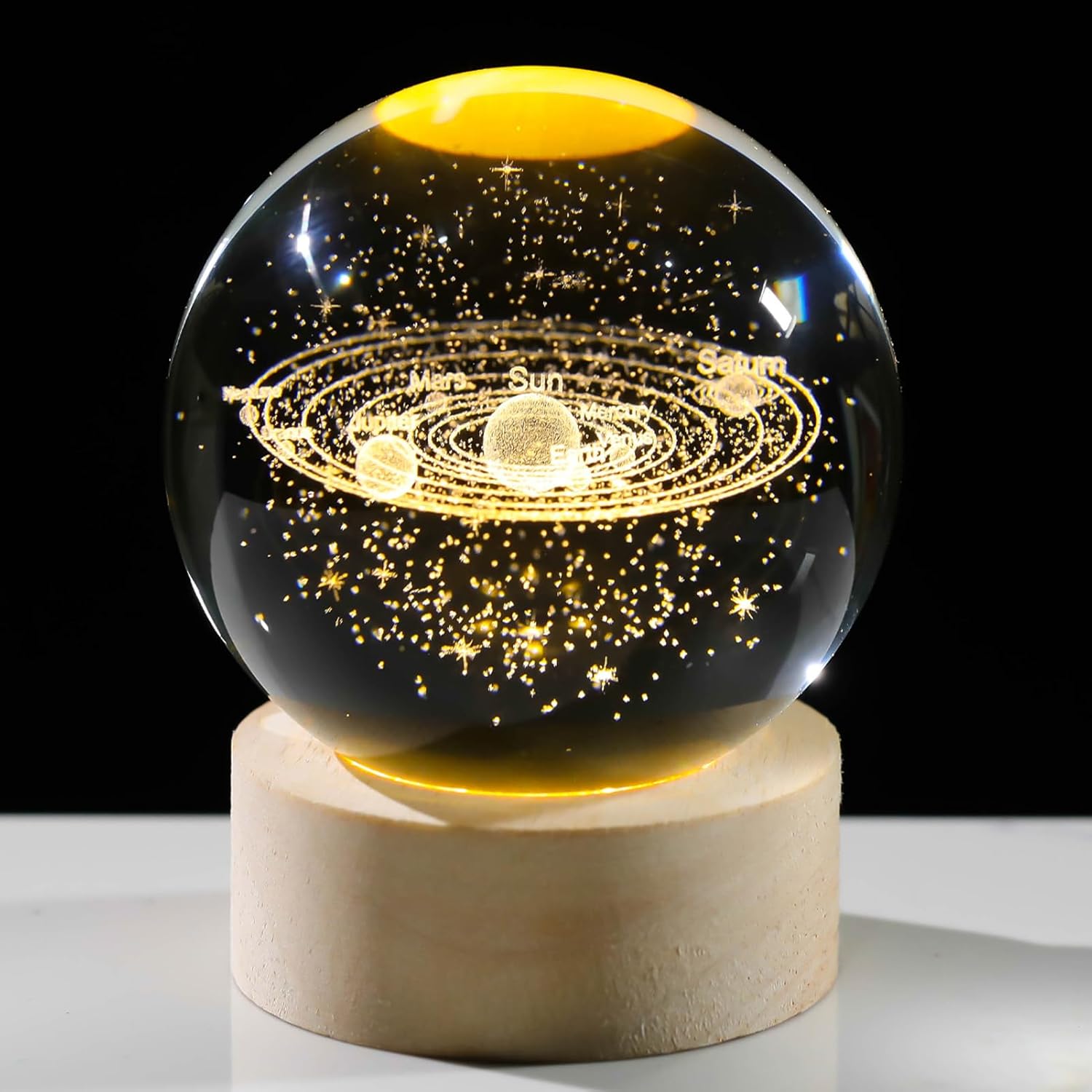 Amazon.com: Arikyrist 3D Solar System Crystal Ball Lamp with Wooden ...