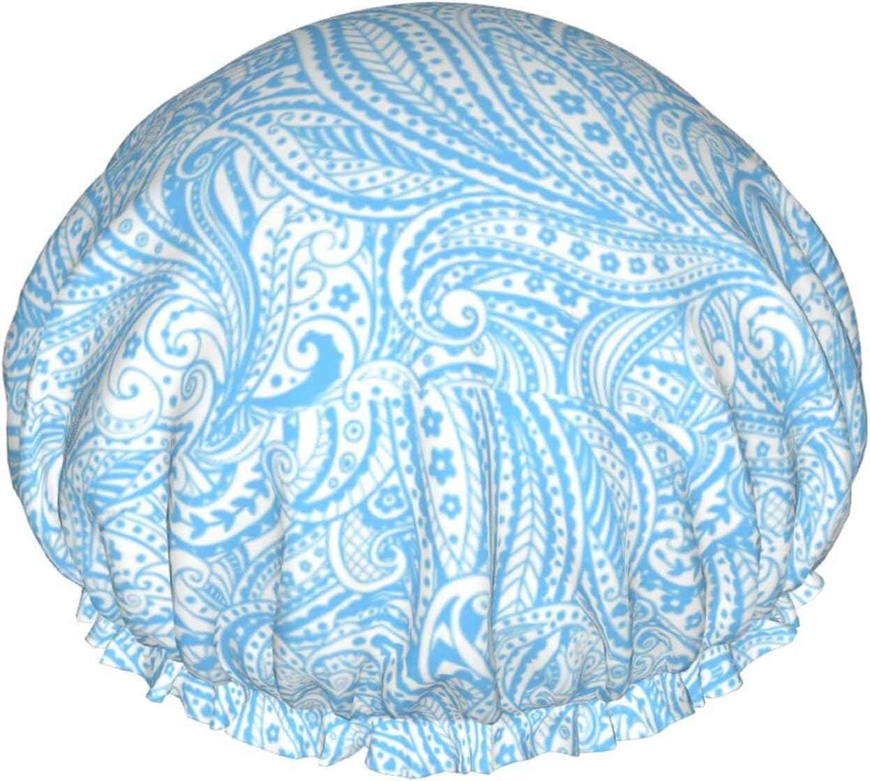 Amazon.com: FHDA Beautiful Blue Paisley Shower Caps Multi-Purpose ...