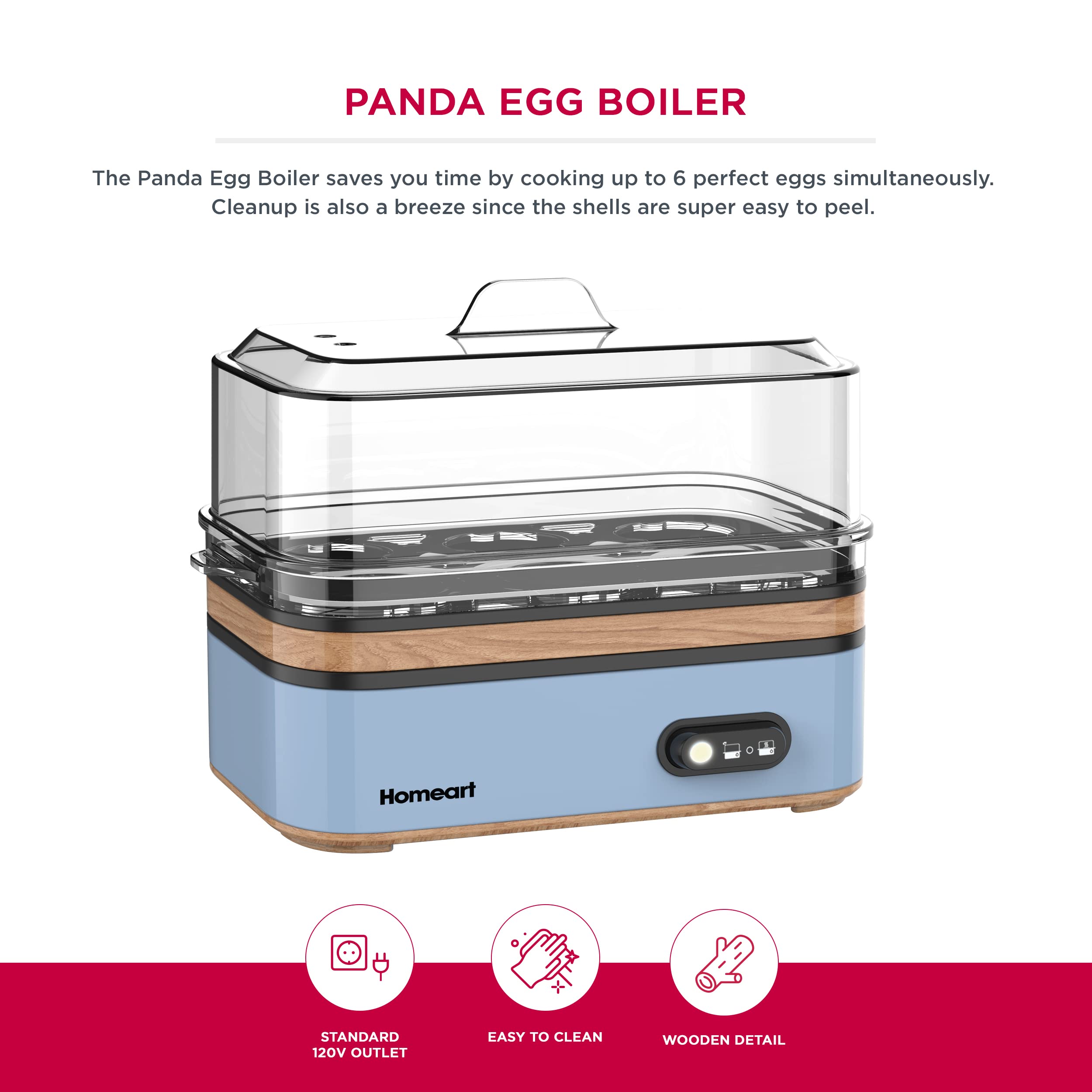 Homeart Panda Egg Boiler With Wooden Detail- Rapid Electric Hard Boiled ...