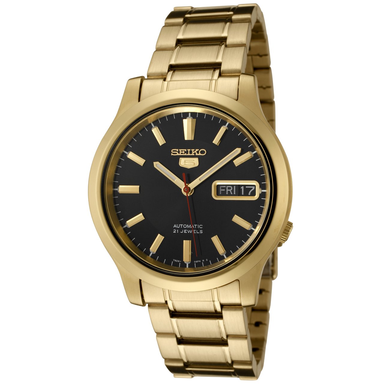 Seiko Men's SNK796 Seiko 5 Automatic Black Dial Gold-Tone Stainless ...
