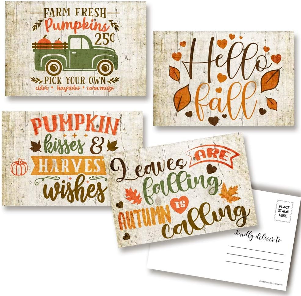 Amazon.com: Pumpkins & Leaves Rustic Fall & Autumn Themed Blank ...