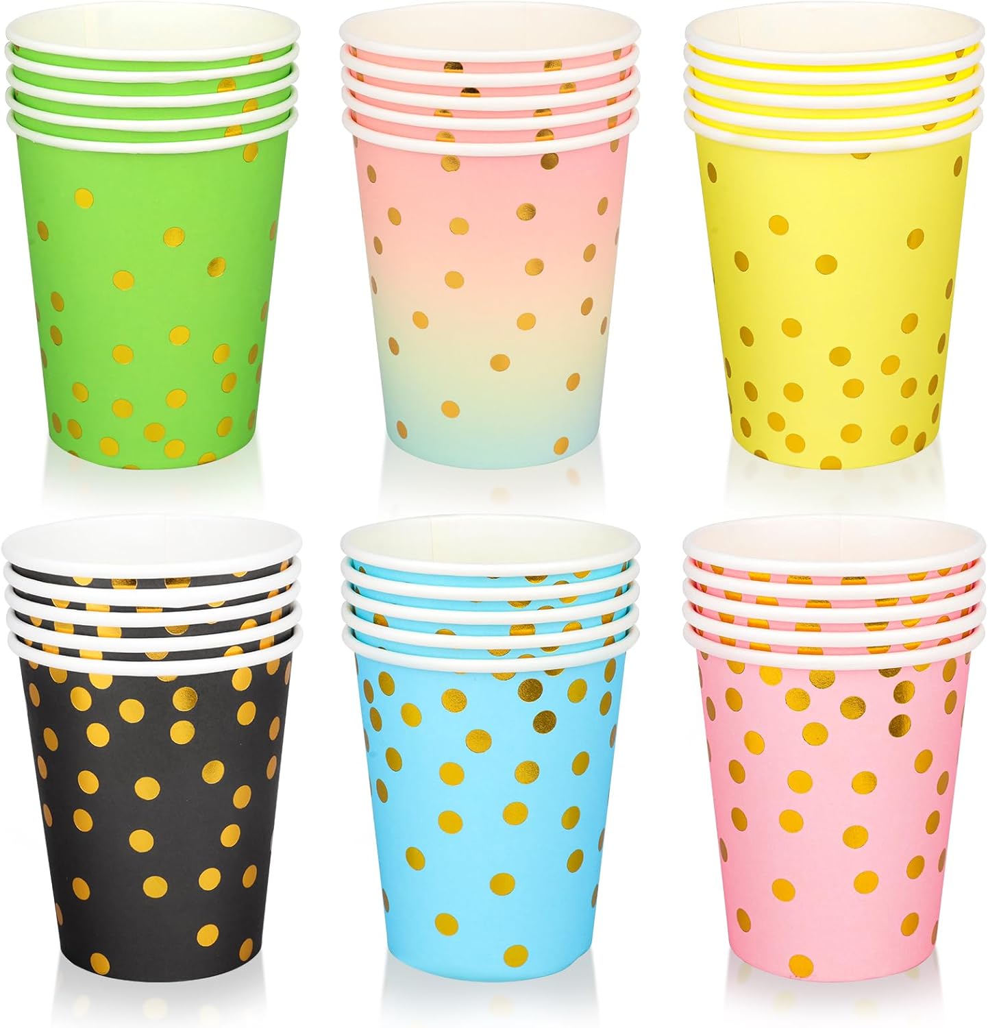 Fowecelt 60pcs 9 Ounce Gold Polka Dot Paper Cups Coloured Paper Cups ...